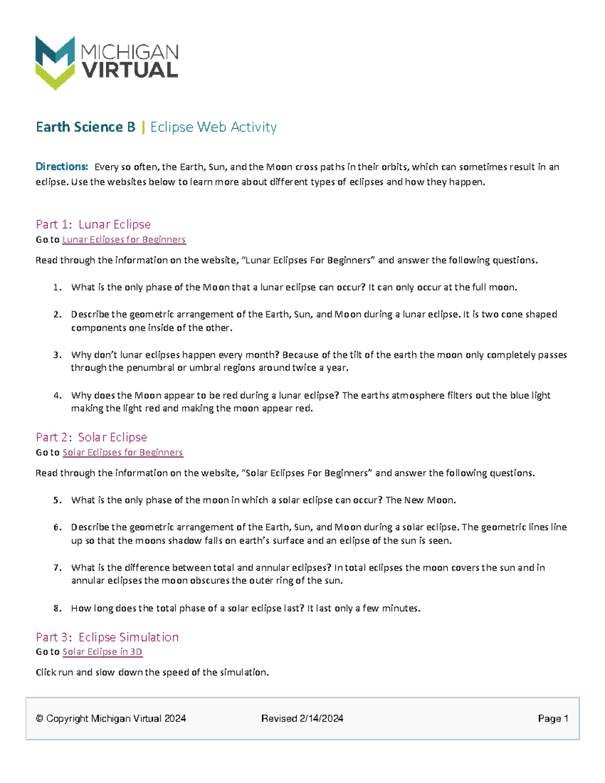 U3 Eclipse Web Activity - © Copyright Michigan Virtual 2024 Revised 2/14/2024 Page 1 Earth ...