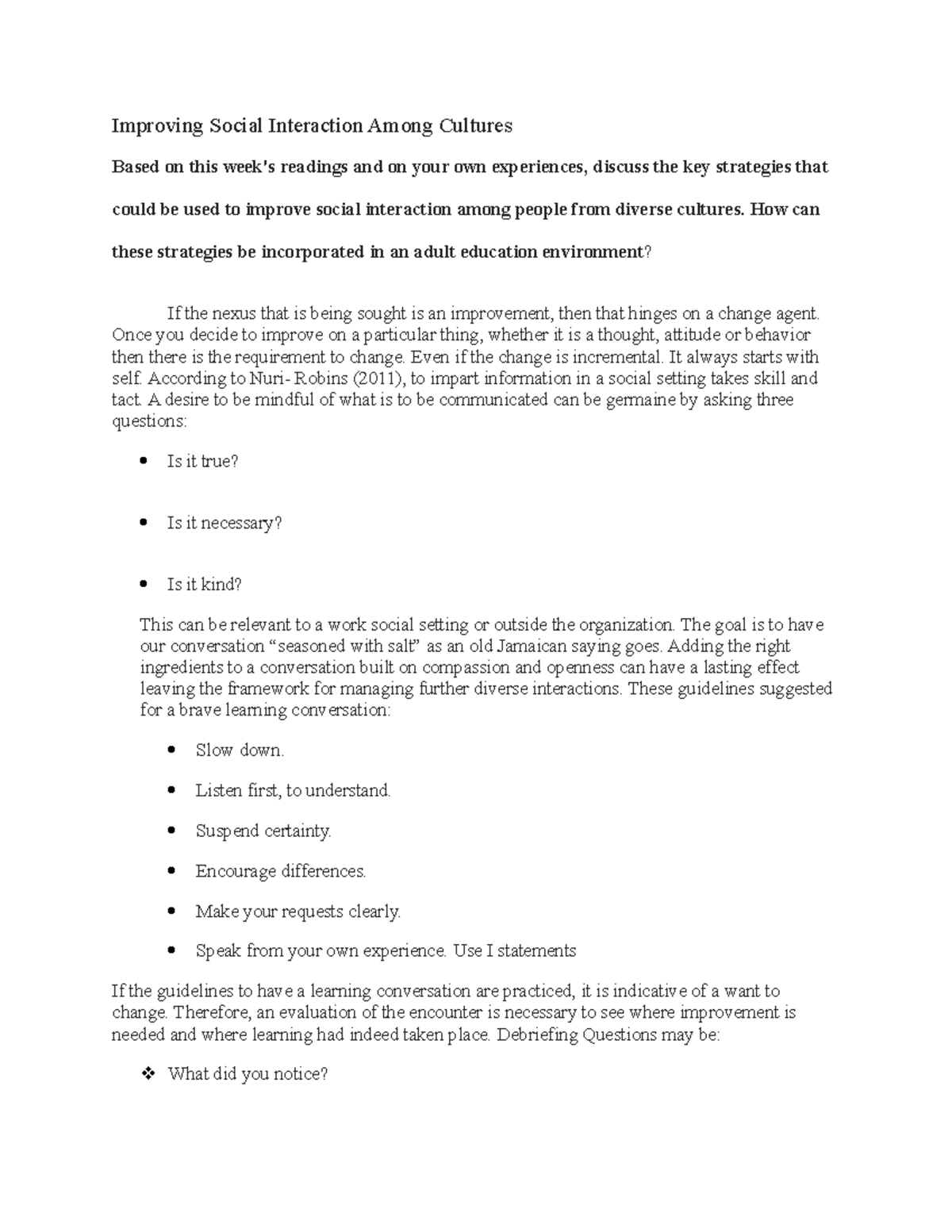 ED5342 u10d01 - Improving Social Interaction Among Cultures - Improving ...