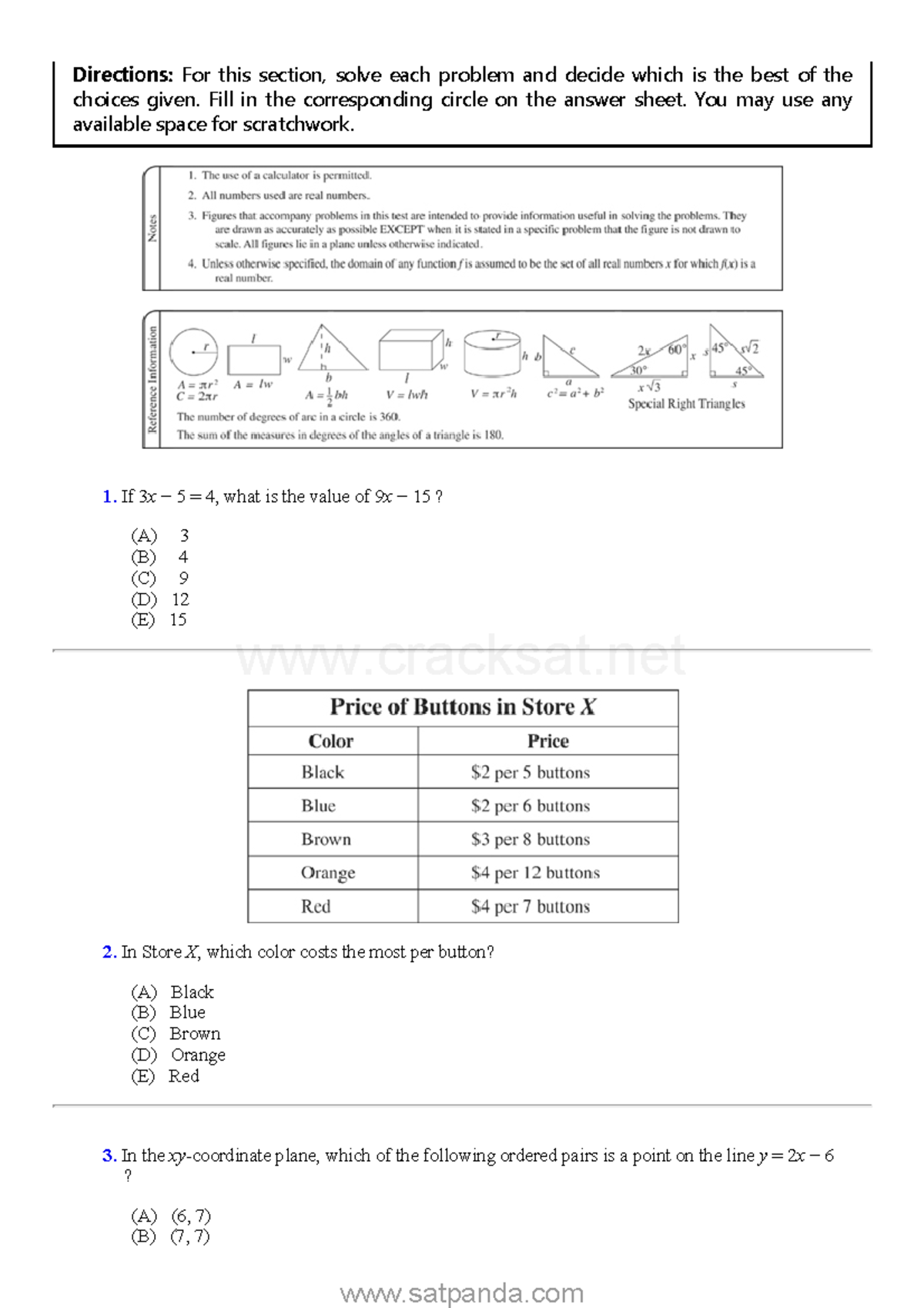 Sat math practice test 4 www - Directions: For this section, solve each ...
