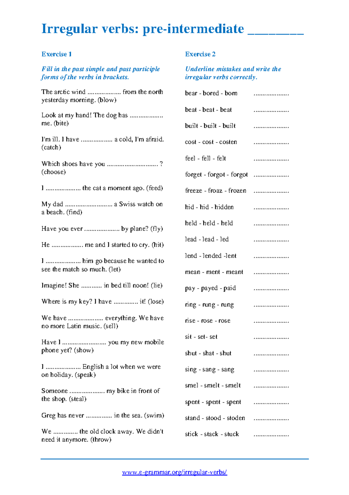 Irregular verbs test 2 - Exercises for everyone! You Will have fun ...