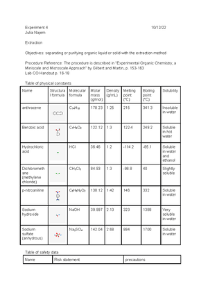 Organic chemistry experiment 5: chromatography - Experiment 5 10/26 ...