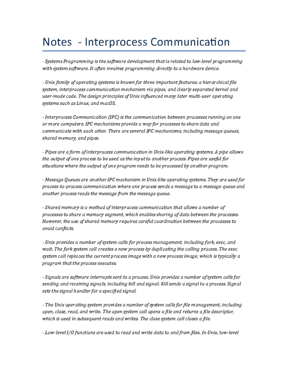 Lecture Notes Interprocess Communication Notes Interprocess Communication Systems