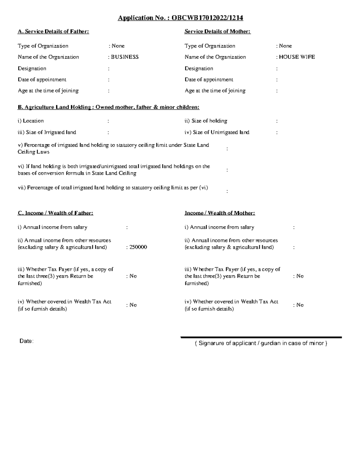 Serv Ackno Report - Yryyy - Application No. : OBCWB17012022/ A. Service ...