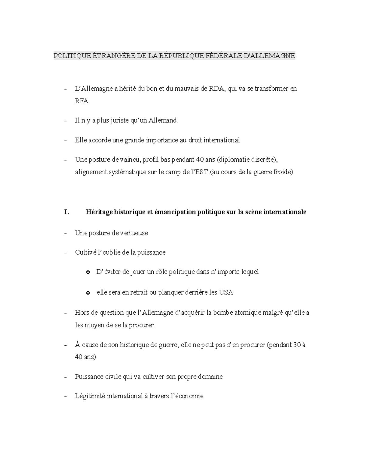 Allemagne - NOTE DE COURS - POLITIQUE ÉTRANGÈRE DE LA RÉPUBLIQUE ...