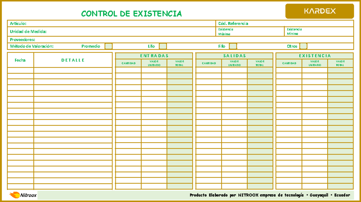 Formato kardex-1 - Kardex - Contabilidad Financiera - Artículo: Cód. Referencia Unidad de Medida ...