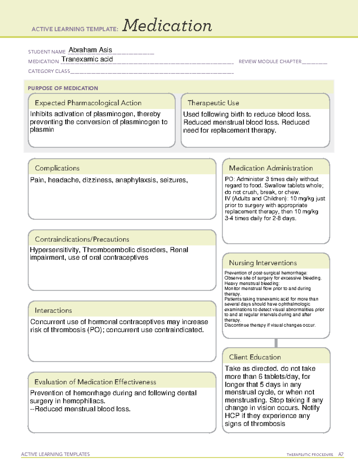 Active Learning Template medication [Tranexamic acid] - ACTIVE LEARNING ...