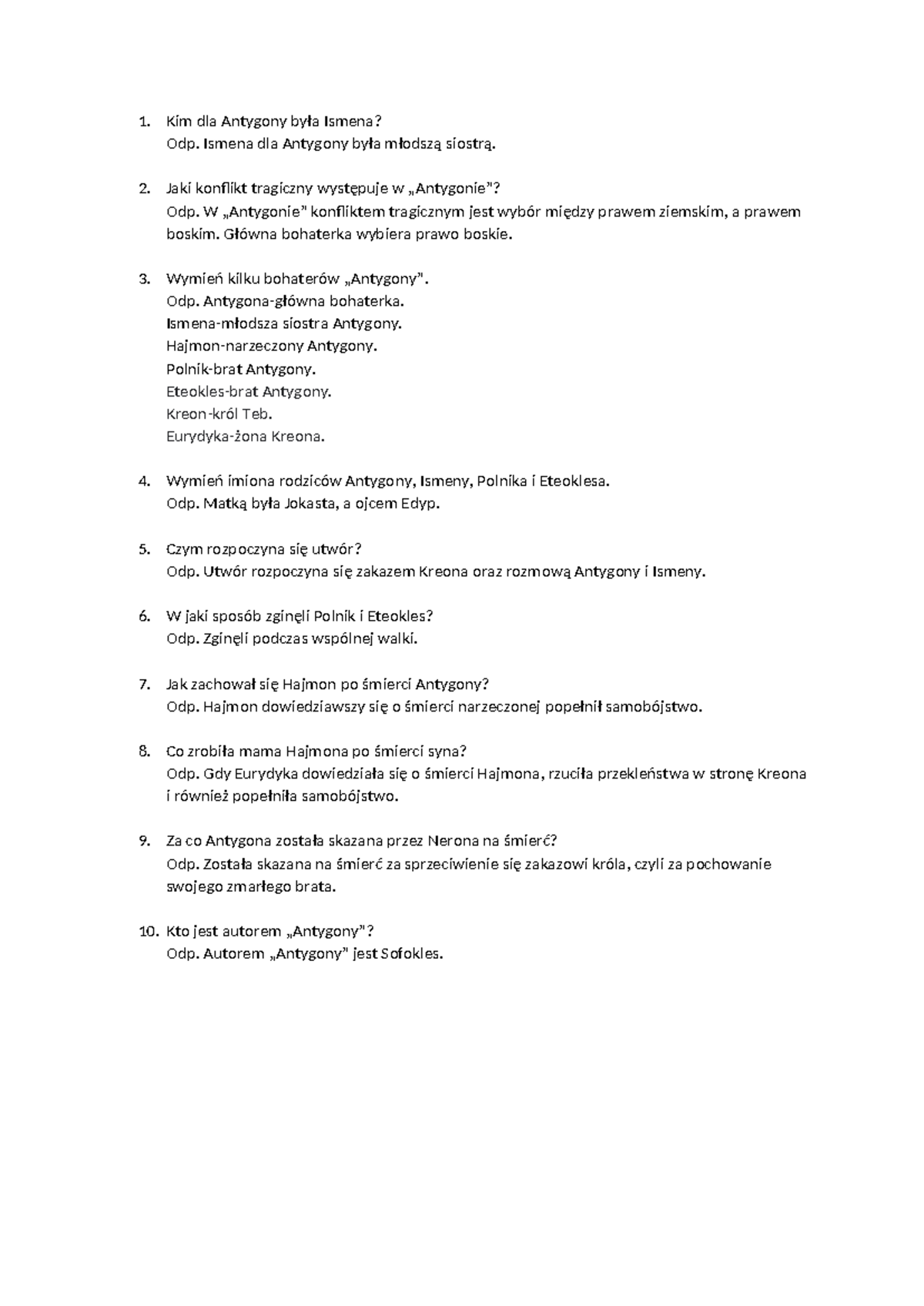 Pytania do lektury - Antygona - Kim dla Antygony była Ismena? Odp ...