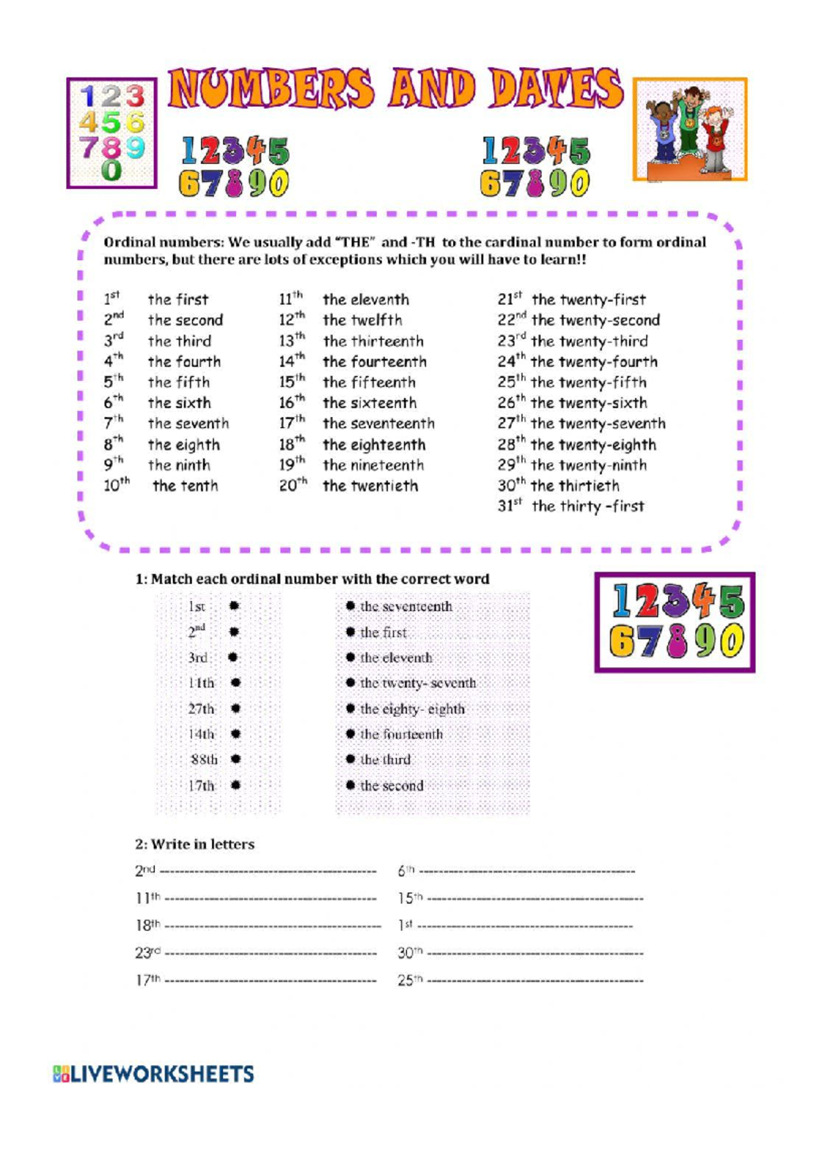 Semana 6 Ordinal Numbers AND Dates - ingles - Studocu
