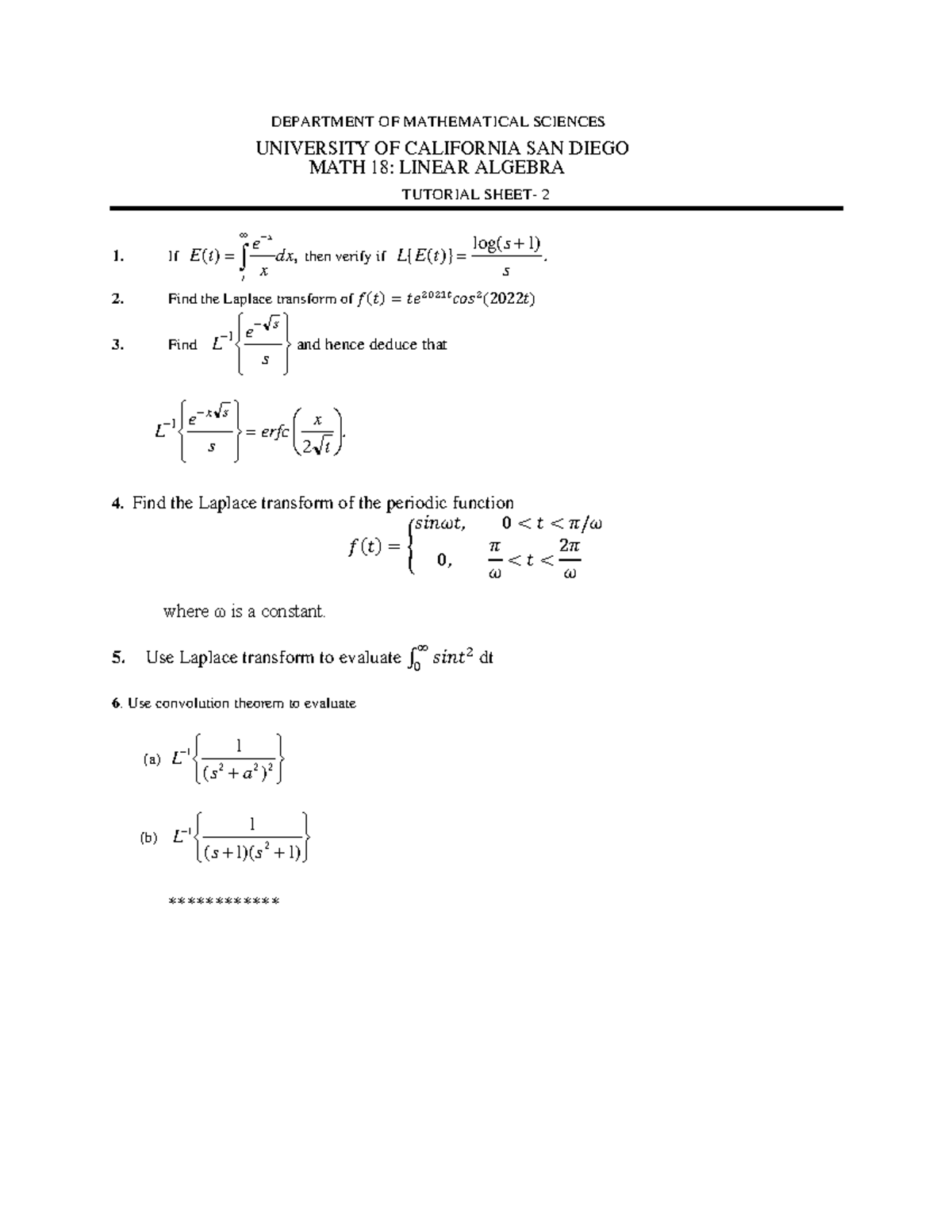 MATH 18 Assignment 2 - DEPARTMENT OF MATHEMATICAL SCIENCES, IIT (BHU ...