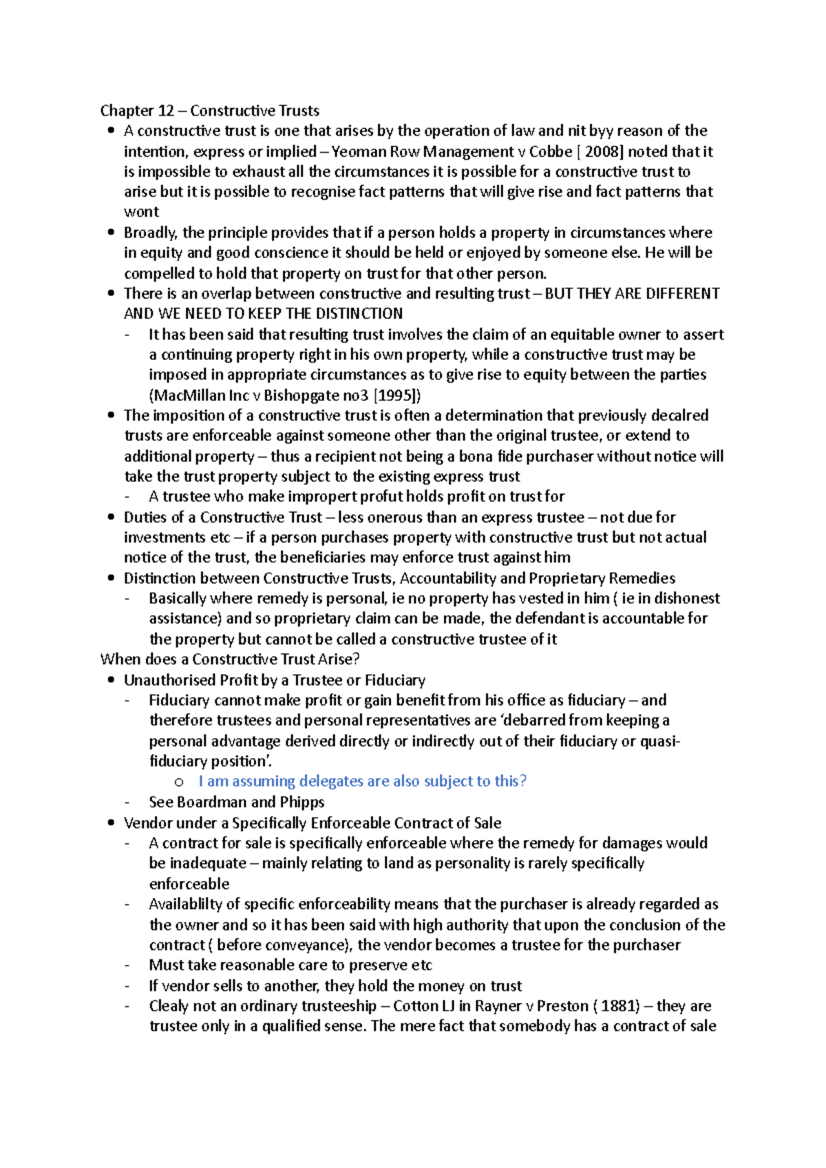 Constructive Trusts - Notes WK 8 - Chapter 12 – Constructive Trusts A ...