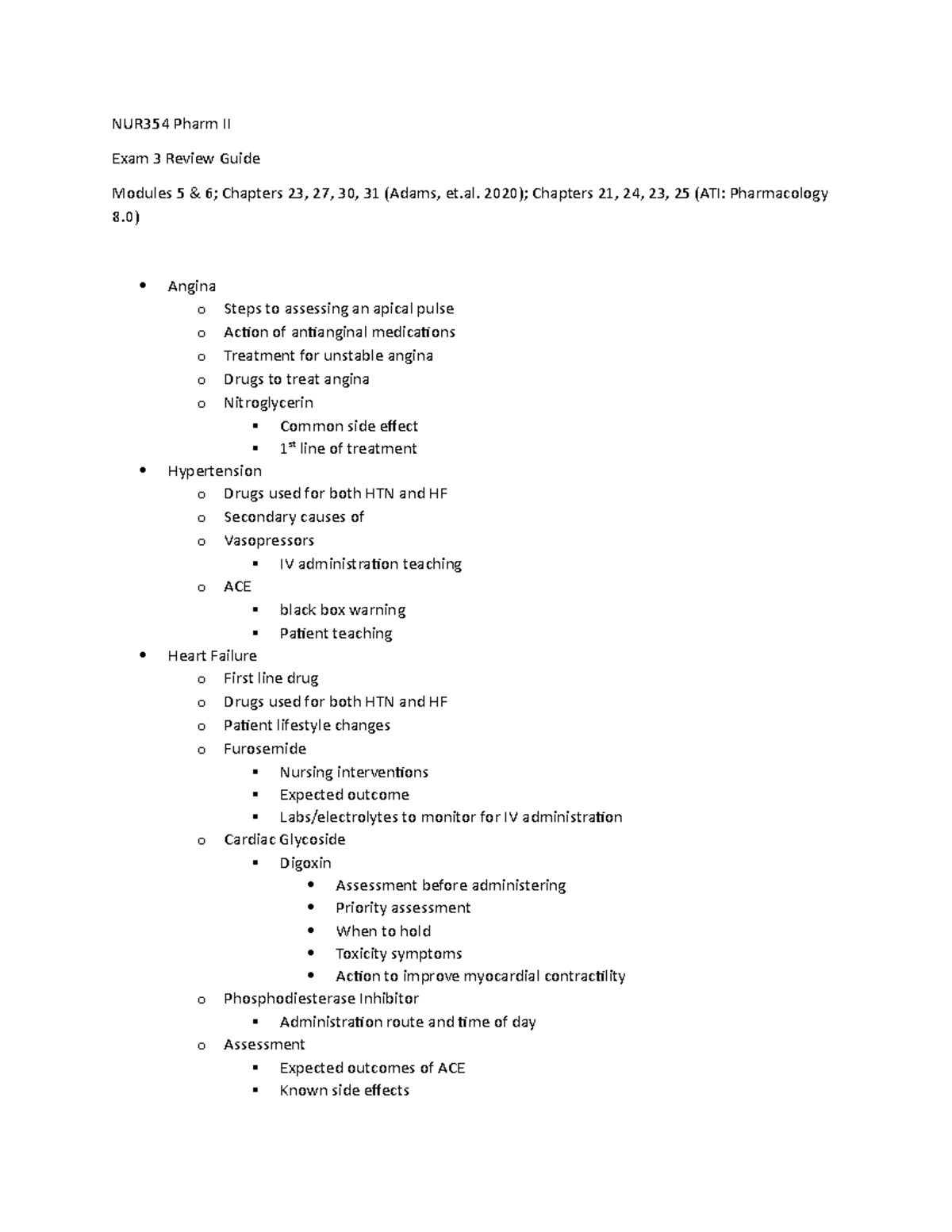 E3 study guide - NUR354 Pharm II Exam 3 Review Guide Modules 5 & 6 ...