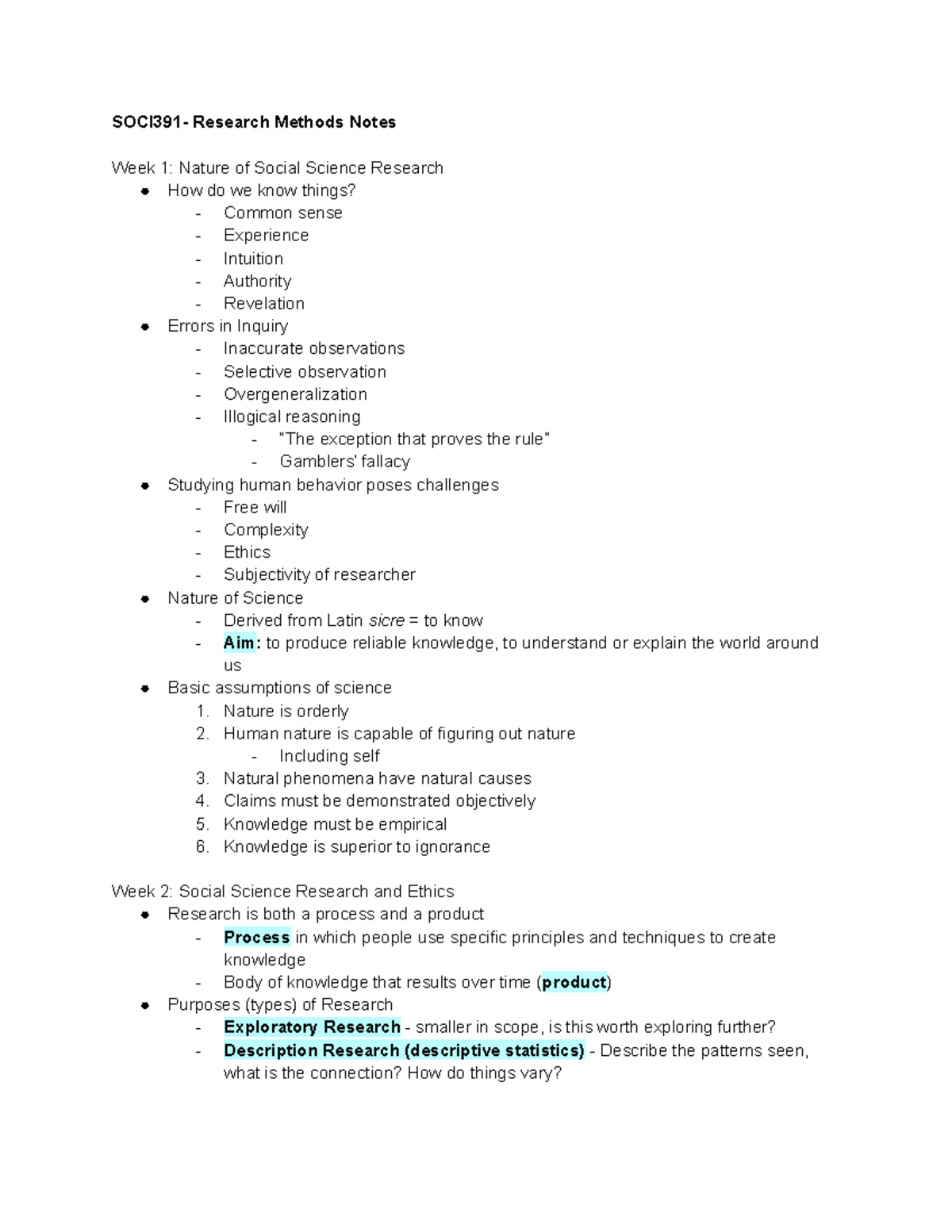 SOCI391 - Research Methods Notes (Pre-Midterm) - SOCI391- Research ...