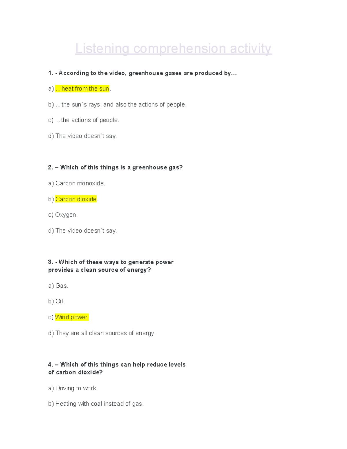 Listening comprehension activity - Listening comprehension activity ...