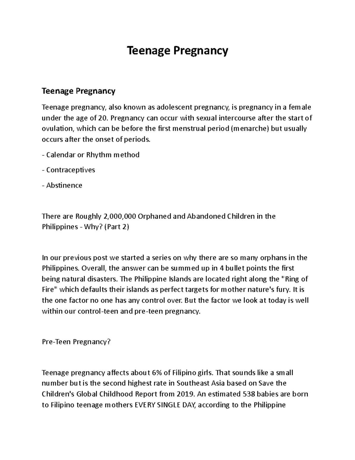 Teenage pregnancy - Teenage Pregnancy Teenage Pregnancy Teenage ...