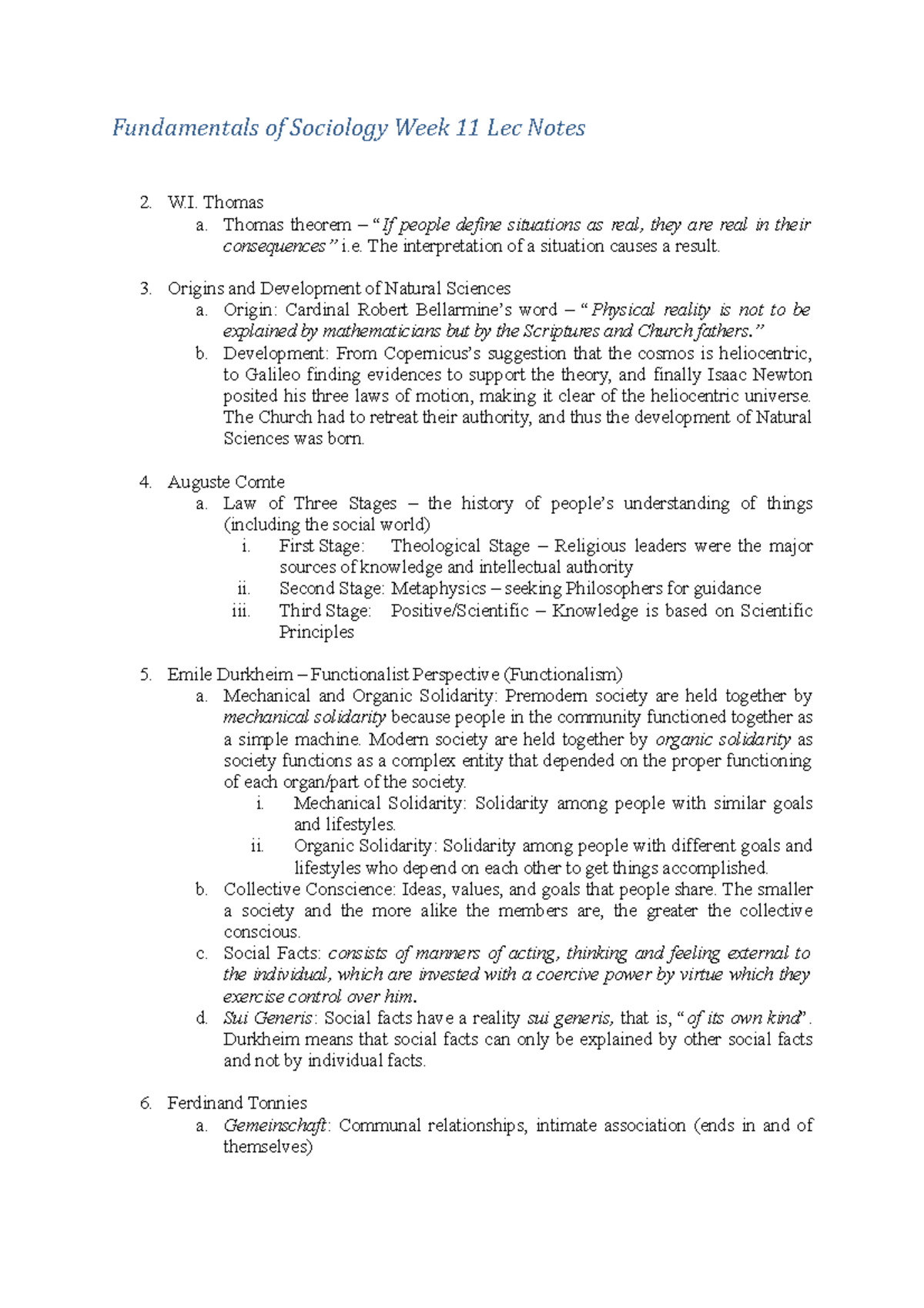 Fundamentals of Sociology Week 11 Lec Notes - Thomas a. Thomas theorem ...