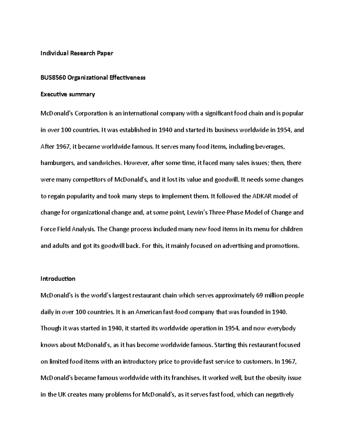 Final research - Individual Research Paper BUS8560 Organizational ...