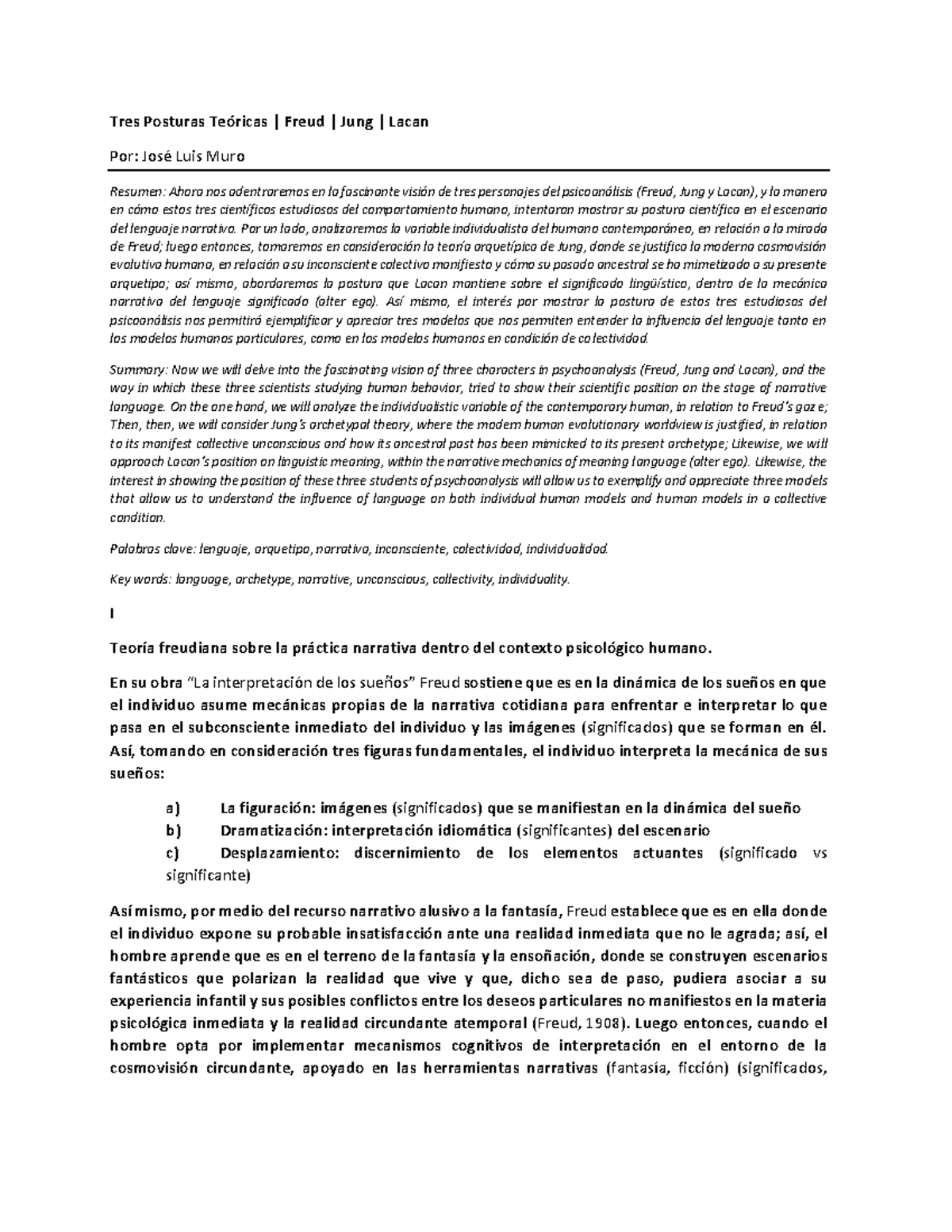 Freud jung lacan - Material de repaso para mejorar la narrativa - Tres ...