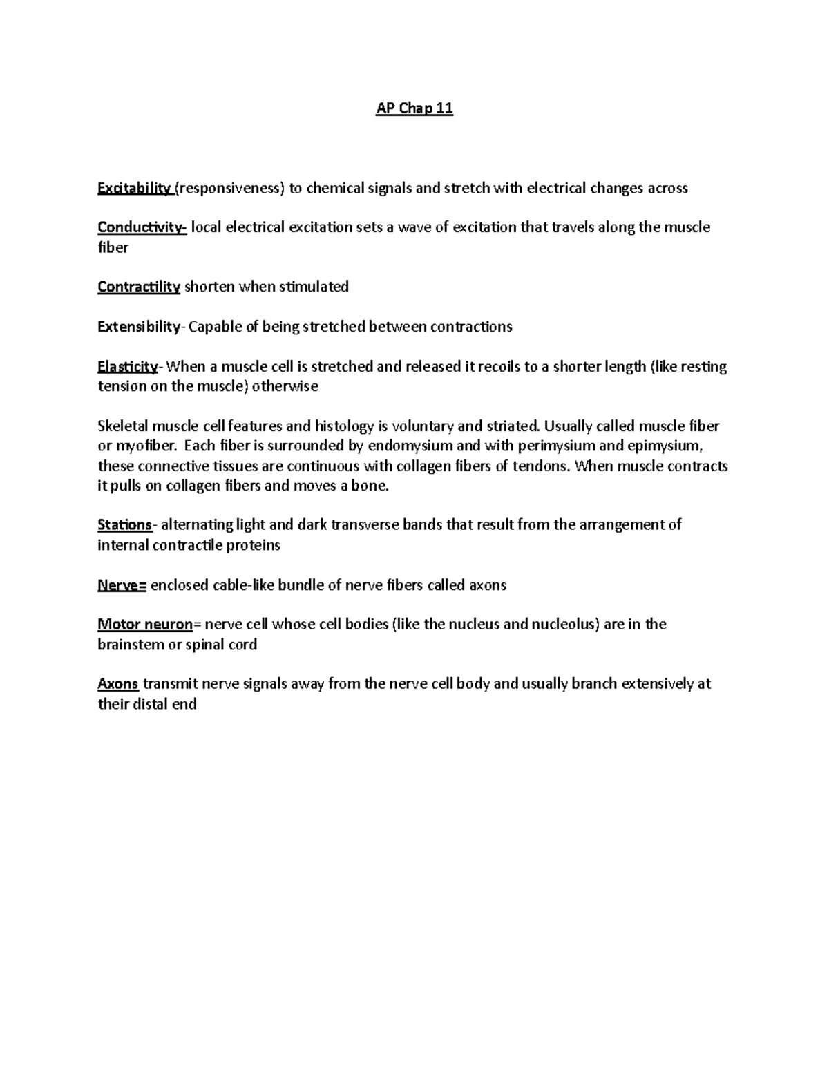 AP Chap 11 - AP Chap 11 - AP Chap 11 Excitability (responsiveness) to ...