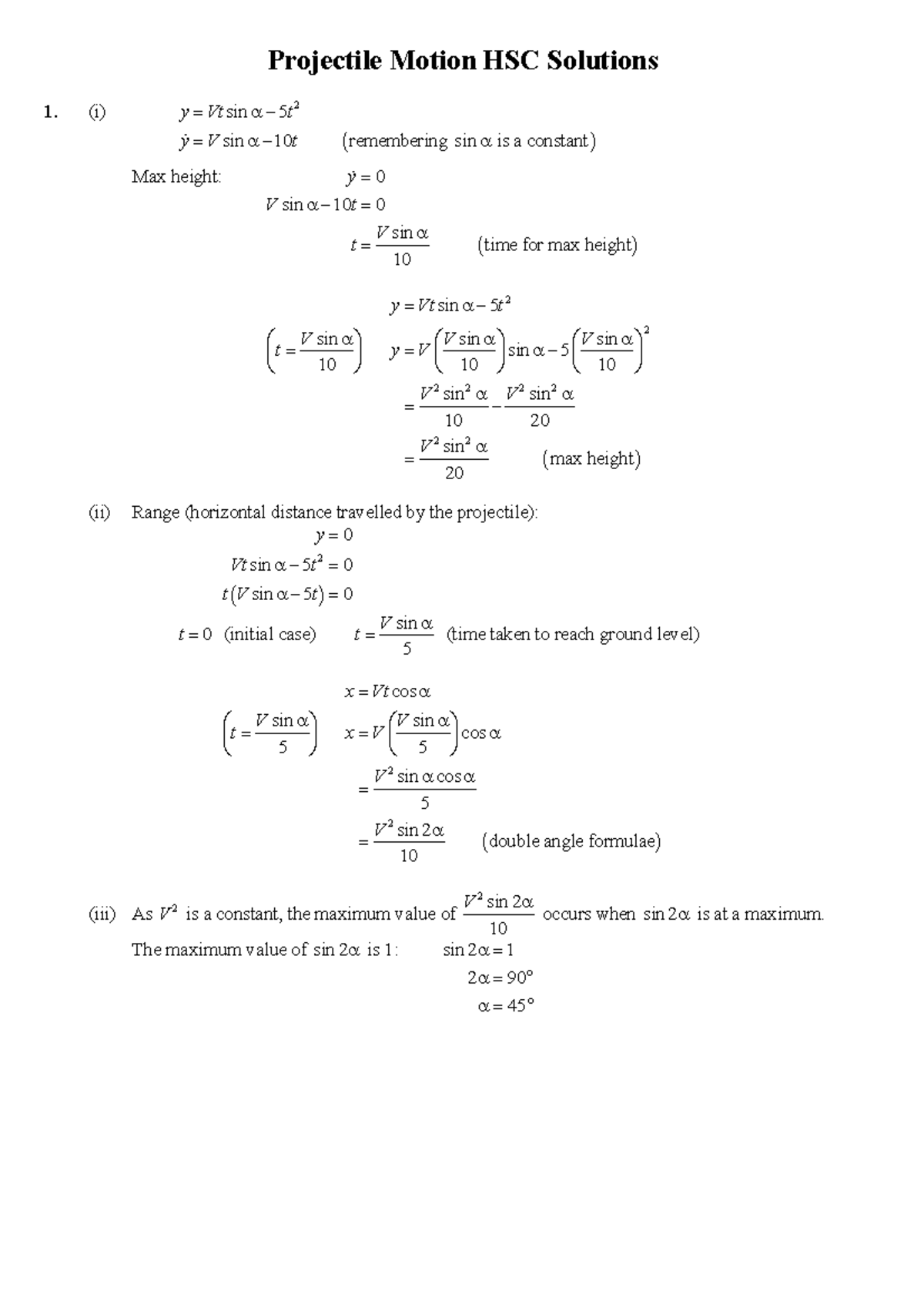 Projectile Motion HSC Solutions - Projectile Motion HSC Solutions (i ...