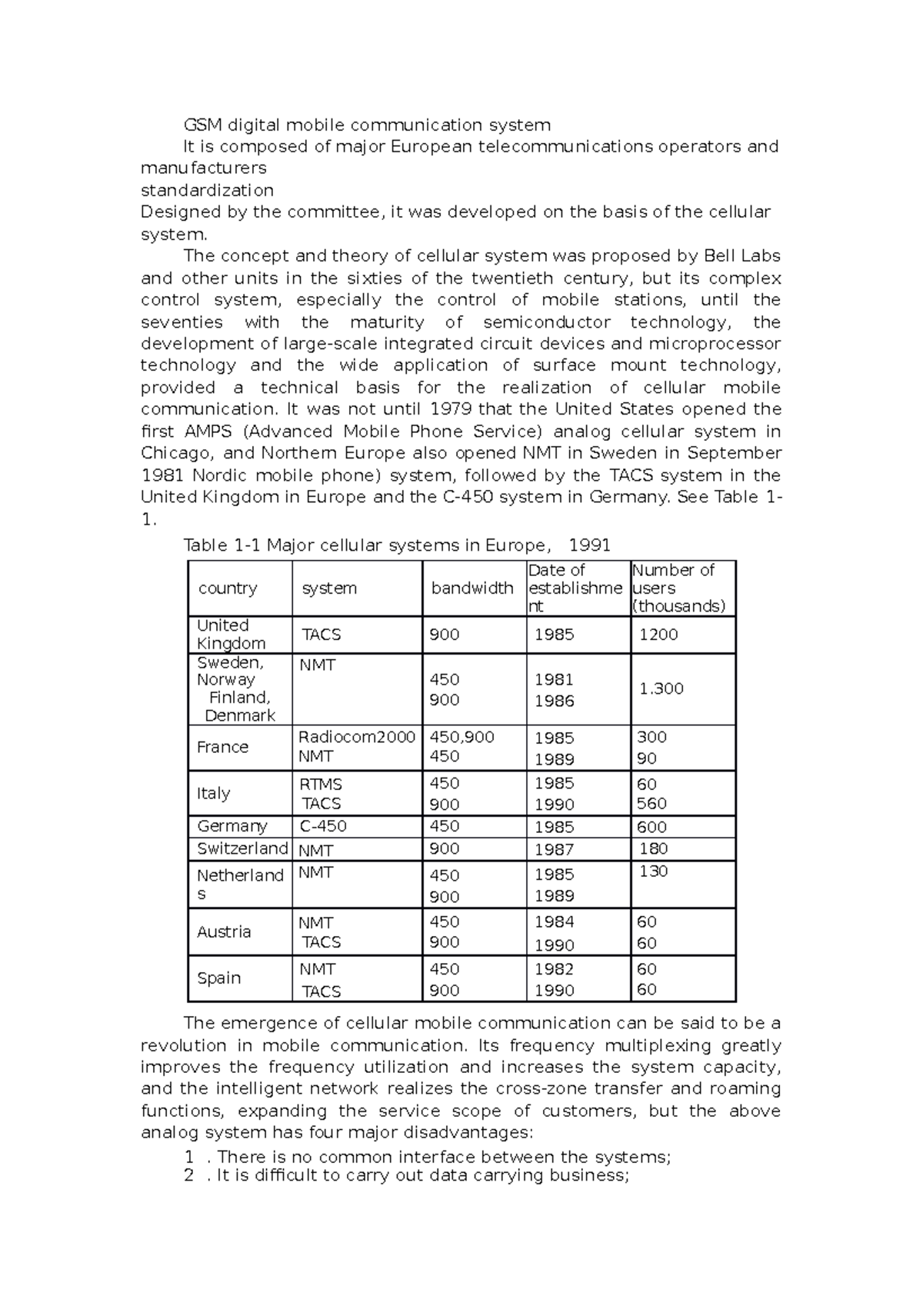 GSM digital mobile communication system - The concept and theory of cellular system was proposed ...