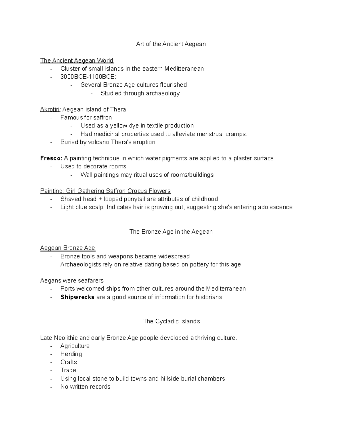 AHST 1303 Notes 4 - Art of the Ancient Aegean - Art of the Ancient ...