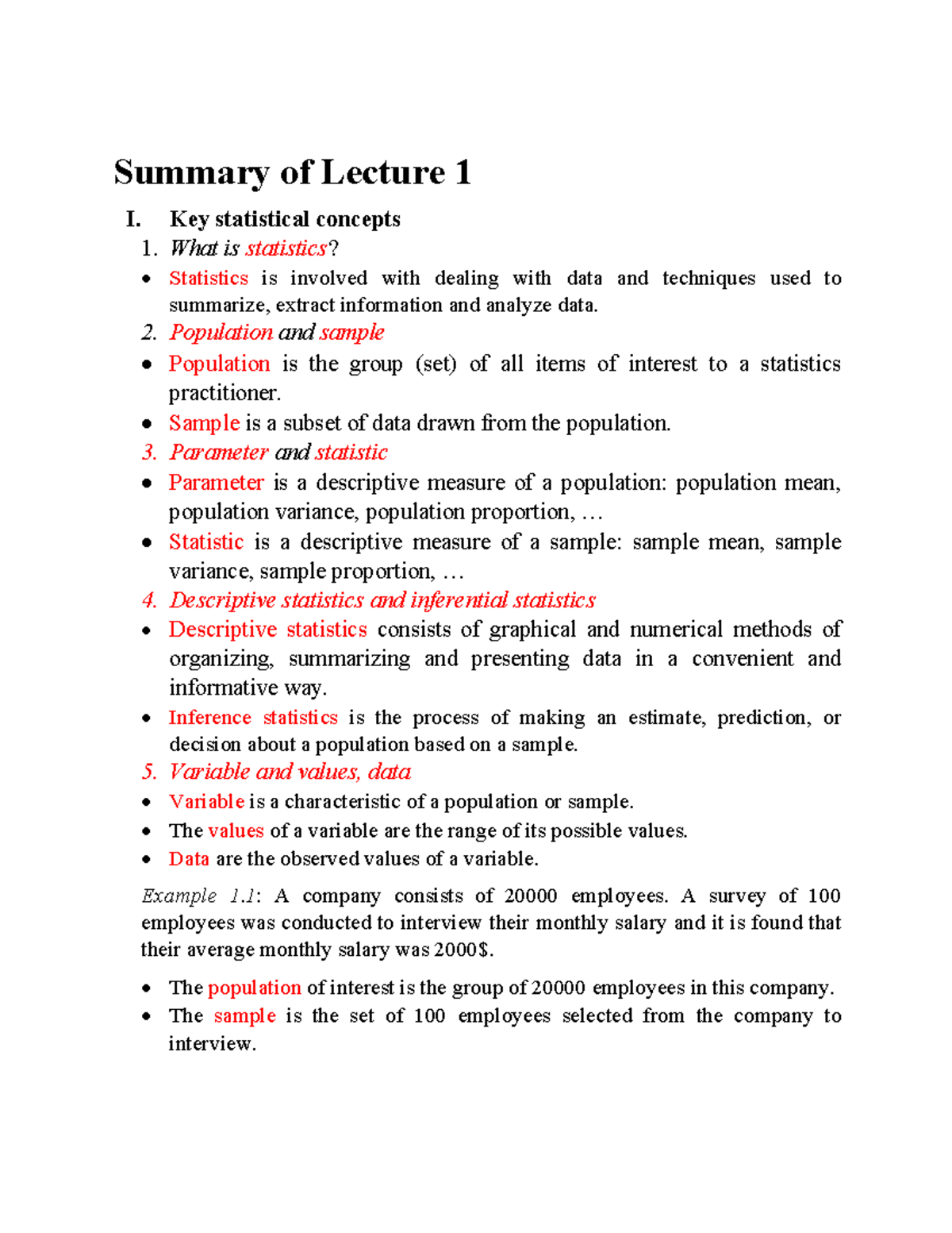 Summary of lecture 1 - this is for your course - Summary of Lecture 1 I ...