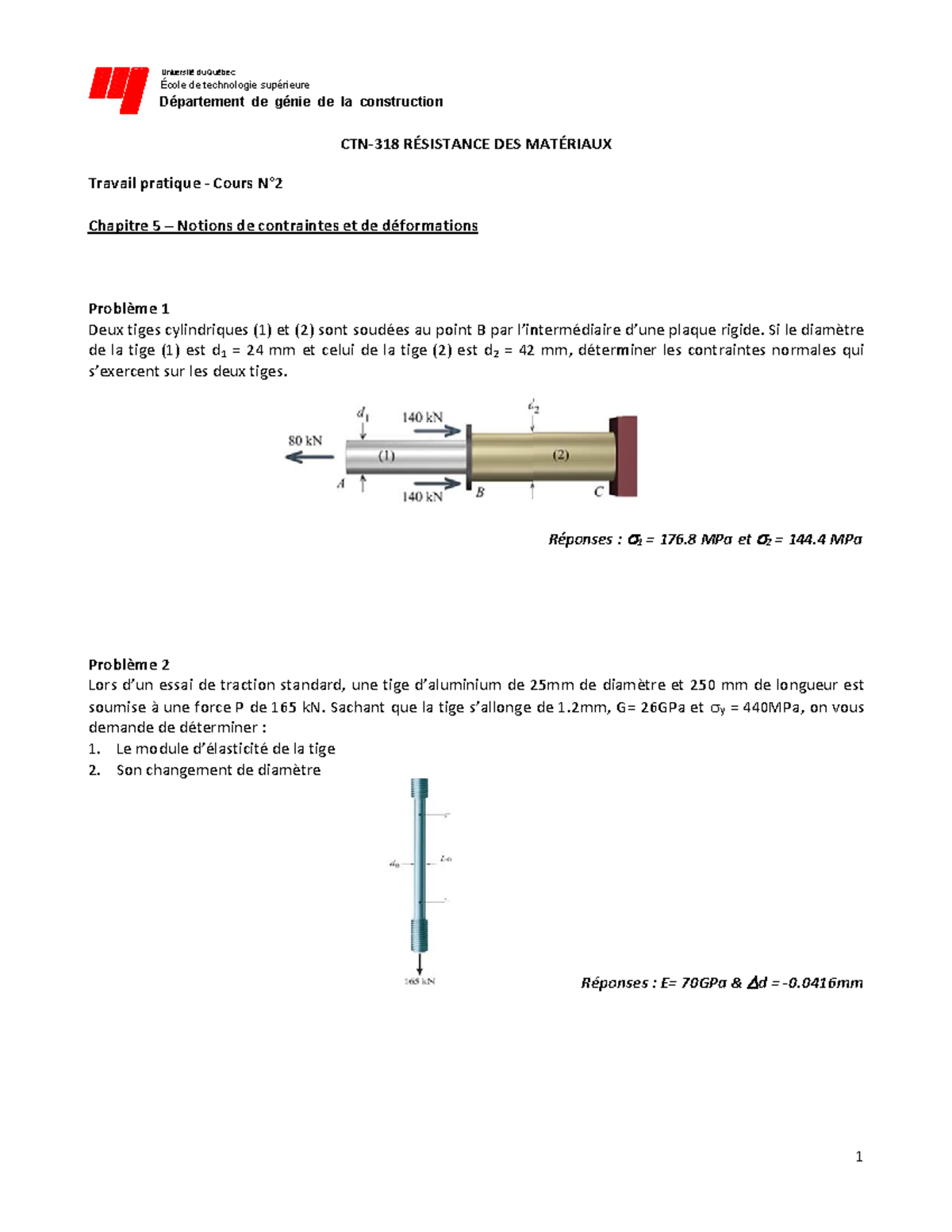 TP Cours N°2 - Résistance des matériaux - Université du Québec École de ...