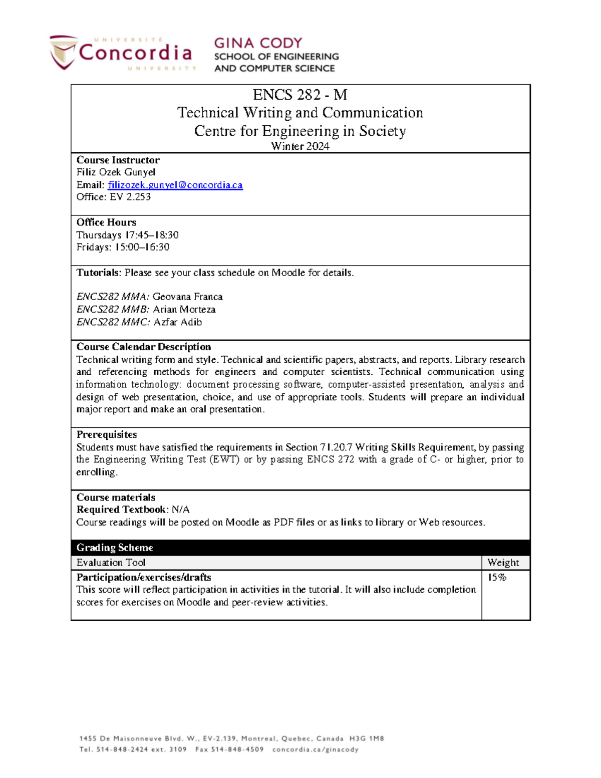 ENCS 282 - M Course Outline - ENCS 282 - M Technical Writing and ...