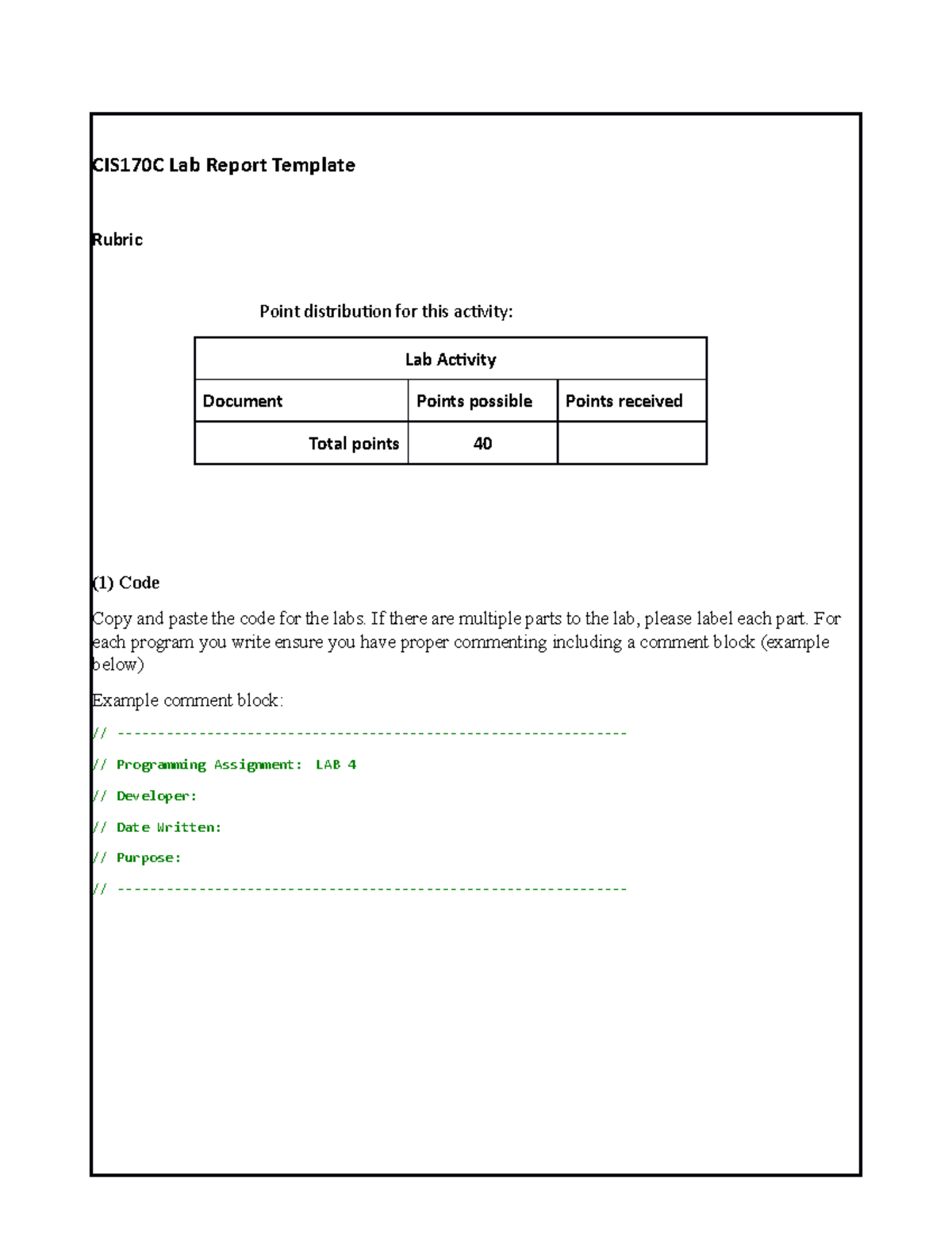 Week4 LAB- for CIS170 at devry university - CIS170C Lab Report Template Rubric Point ...