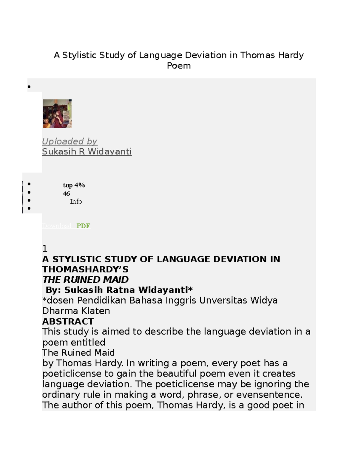 Hardy - good - A Stylistic Study of Language Deviation in Thomas Hardy ...