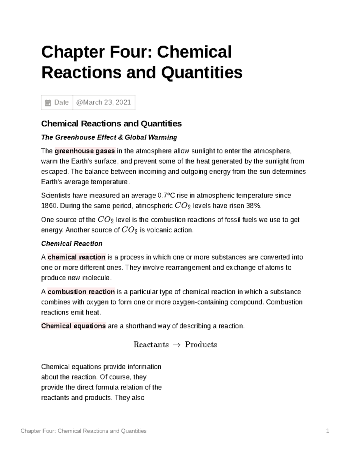 Chemical Reactions and Quantities - Studocu