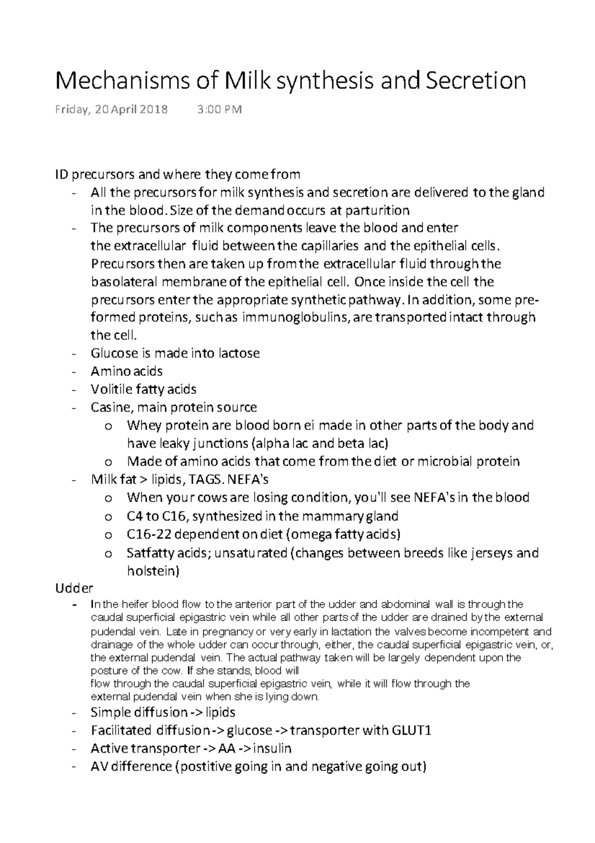 Mechanisms of Milk synthesis and Secretion - Mechanisms of Milk ...