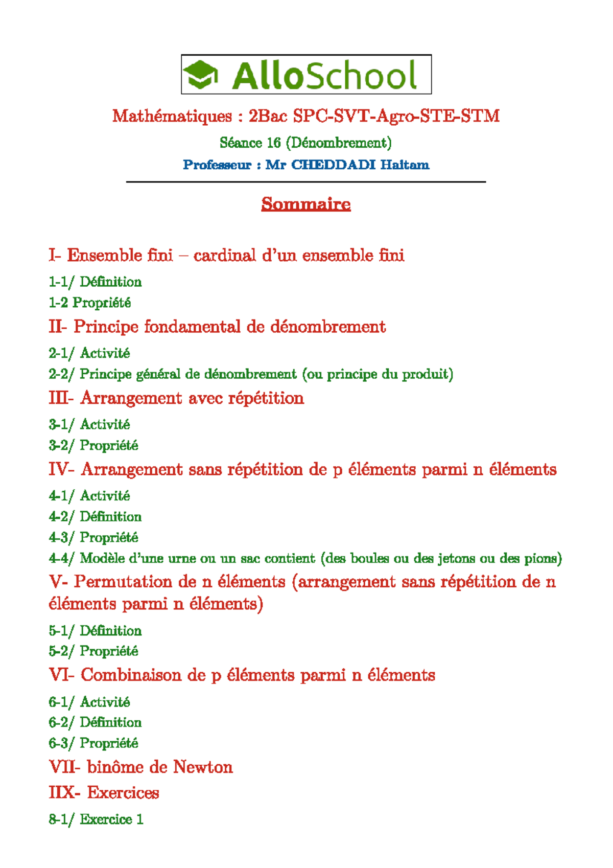 Seance 16 denombrement 2 - Business math - Studocu