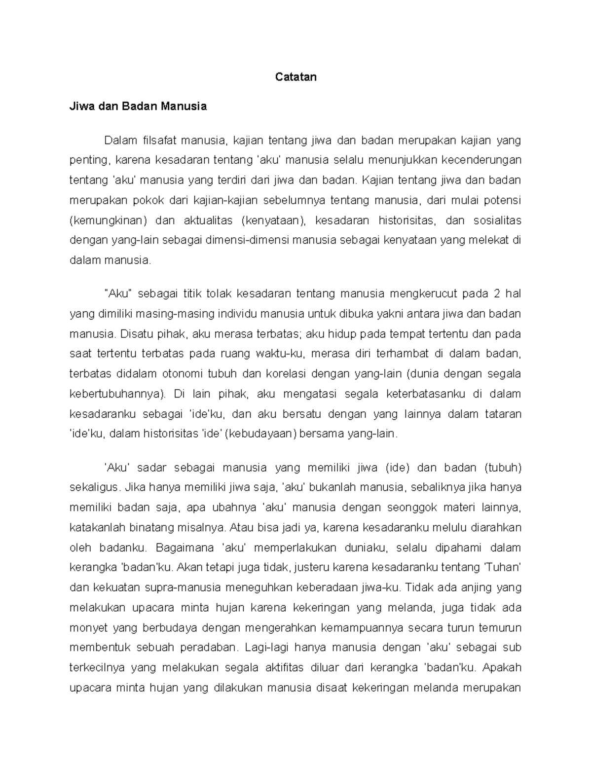 Catatan PT 6 - Ringkasan Pt 6 - Catatan Jiwa dan Badan Manusia Dalam ...
