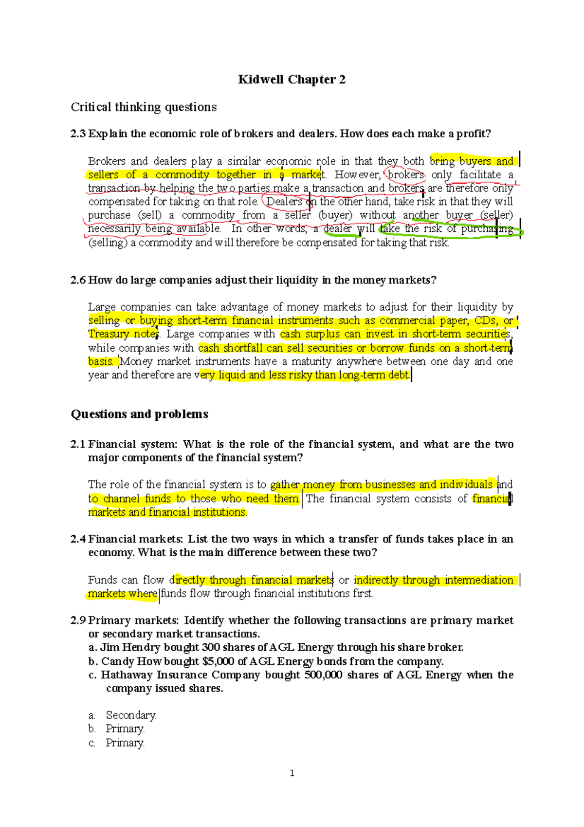Tutorial solution Week 1 Part II - Kidwell Chapter 2 Critical thinking ...