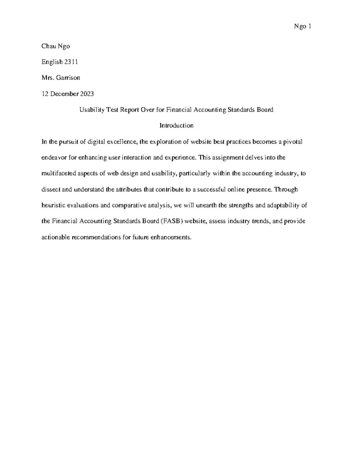 Chau Ngo - Usability Test Report Final Draft - Chau Ngo English 2311 ...