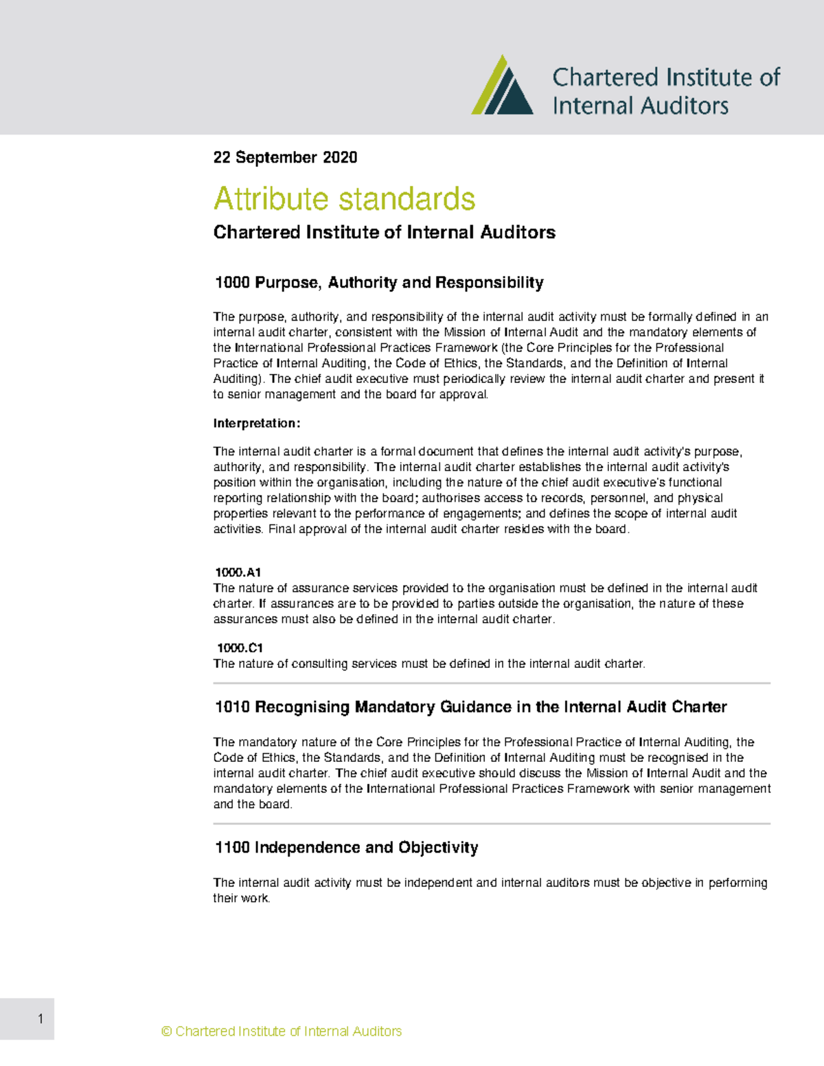 Attribute standards - 22 September 2020 Attribute standards Chartered Institute of Internal ...