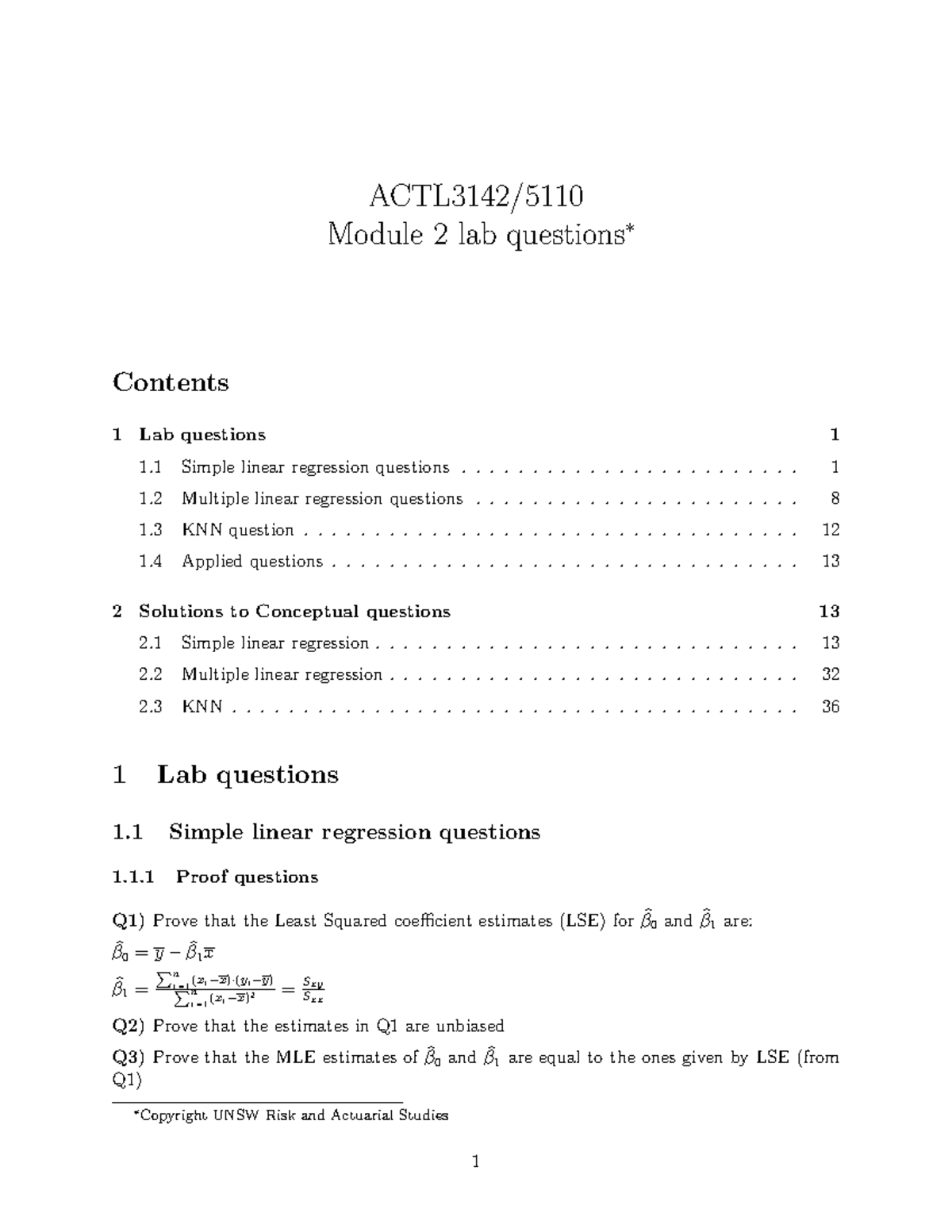 ACTL3142 5110 Lab M2 questions - ACTL3142/ Module 2 lab questions ∗ ...