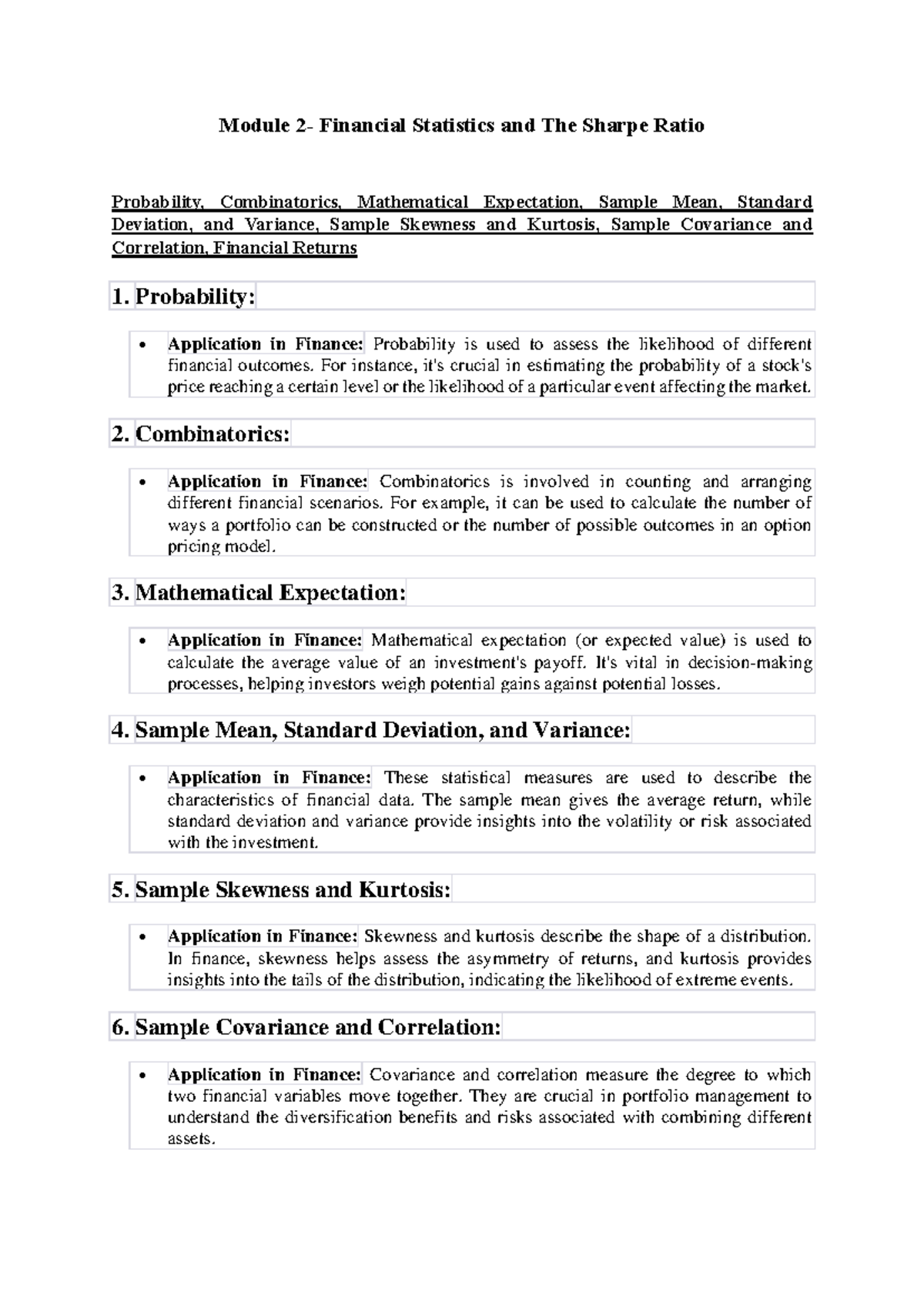 Module 2-Part 1 - AIFB Notes - Module 2 - Financial Statistics and The ...