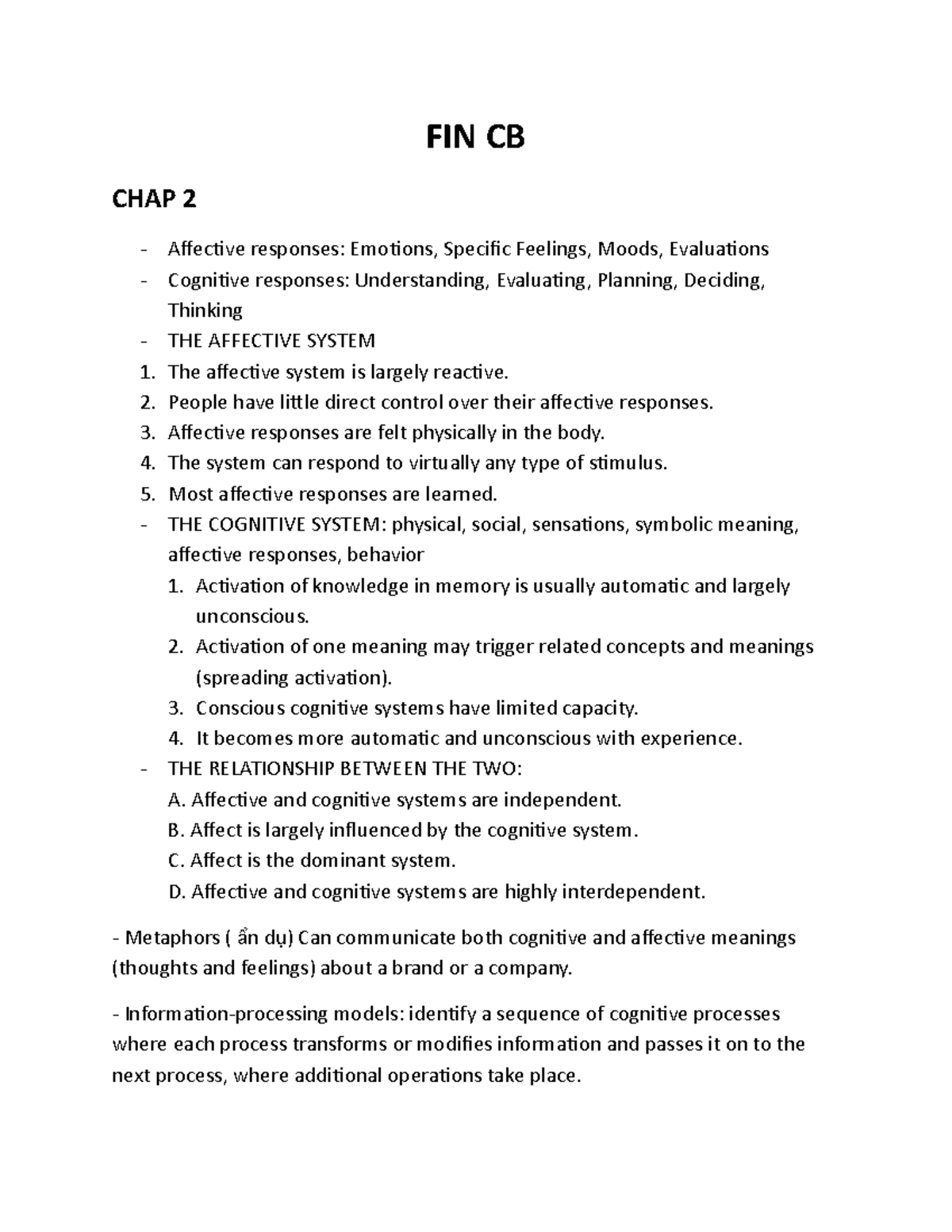 Chap 2 - note for learning - FIN CB CHAP 2 Afecive responses: Emoions ...