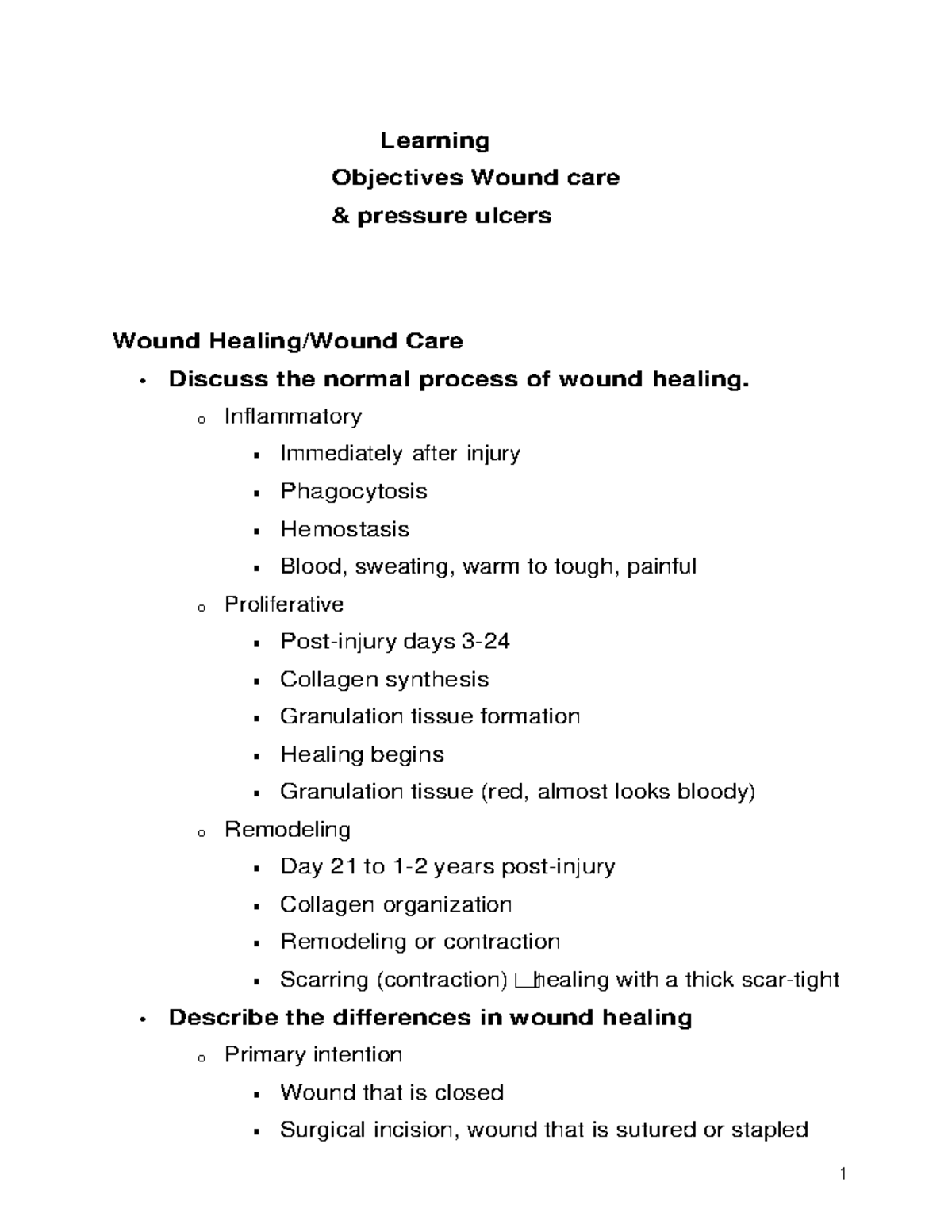 Wound and pressure ulcers study guide - Learning Objectives Wound care ...