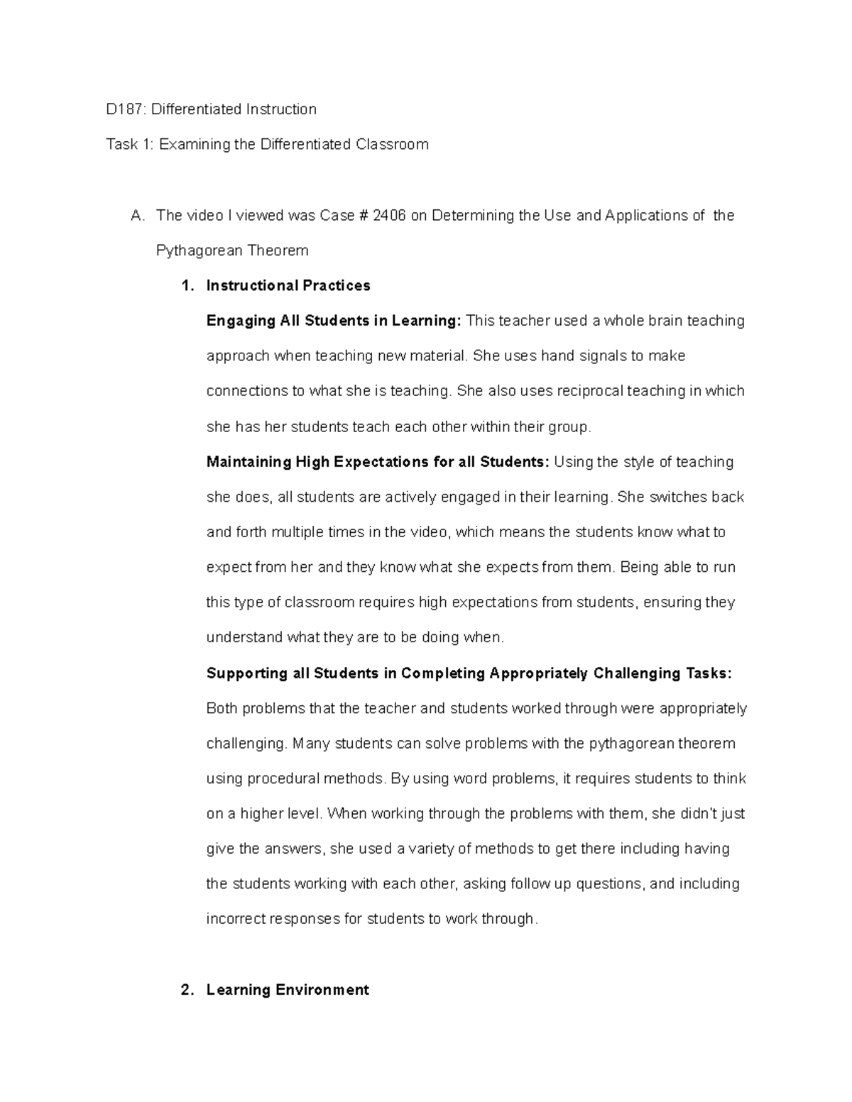 D187 Task 1 - This is a passed example of this task. - D187 - WGU - Studocu