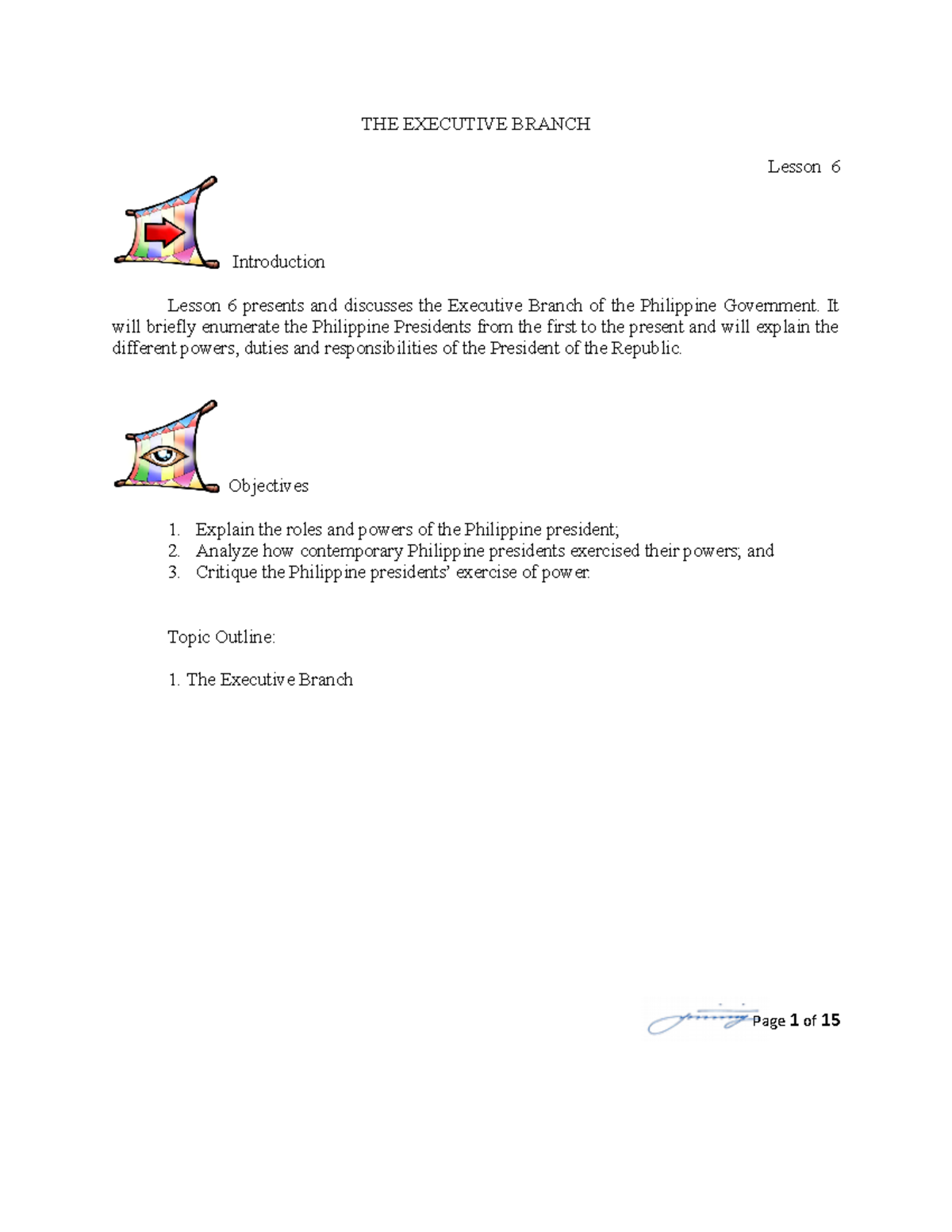 Lesson 6 PPG Executive Branch - THE EXECUTIVE BRANCH Lesson 6 ...