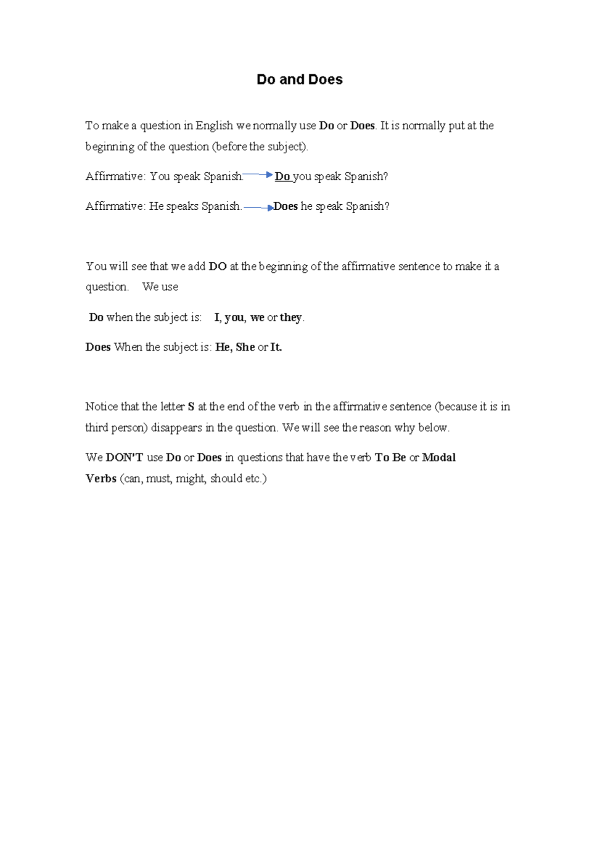 Do and Does - english - Do and Does To make a question in English we ...