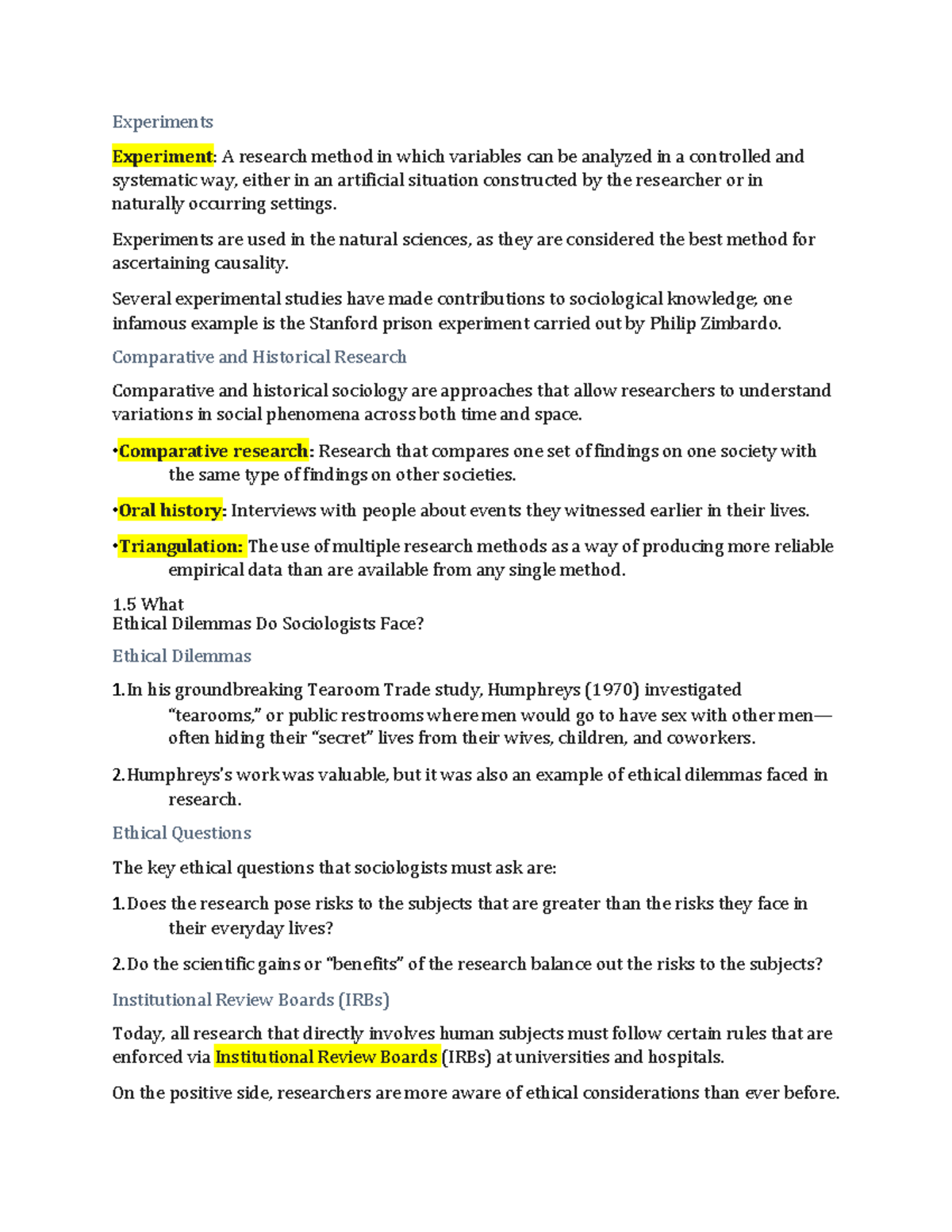Soc 4 - soc notes - Experiments Experiment : A research method in which ...