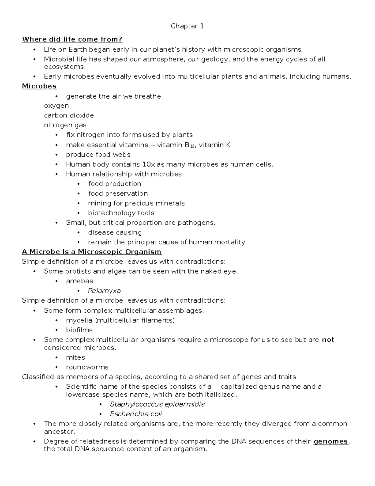 Chapter 1 notes - Chapter 1 Where did life come from? Life on Earth ...