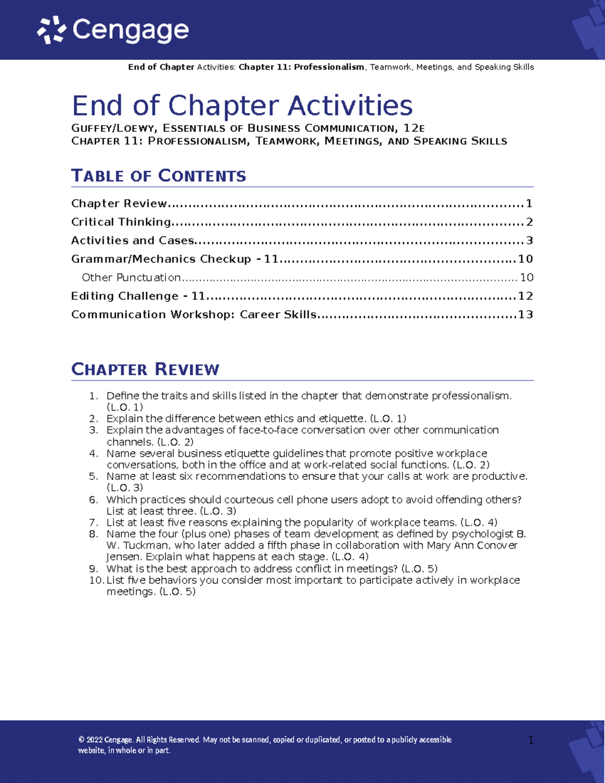 End of Chapter Activities Guffey EBC 12e Ch11 - © 2022 Cengage. All ...