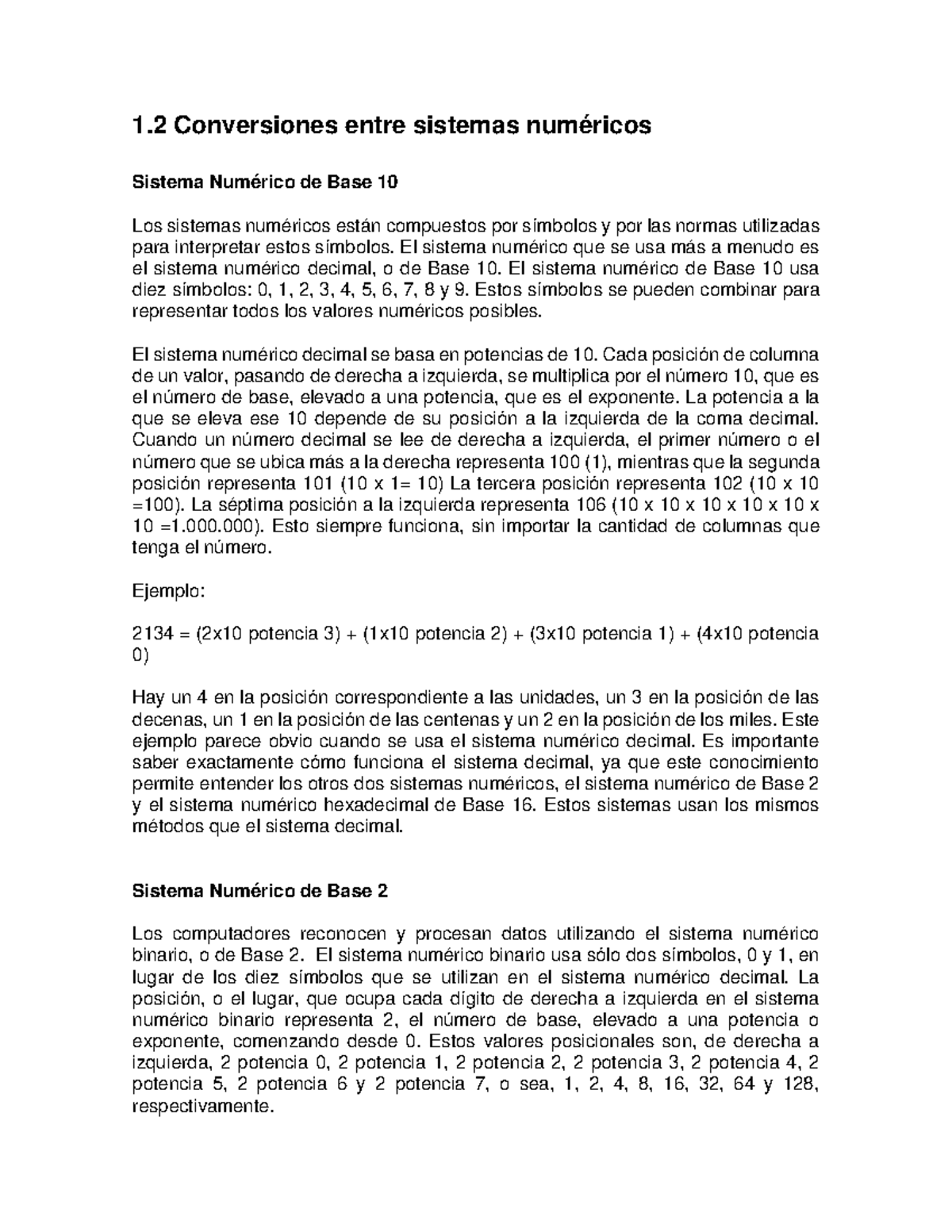 1.2 Conversiones entre sistemas numéricos - 1 Conversiones entre ...