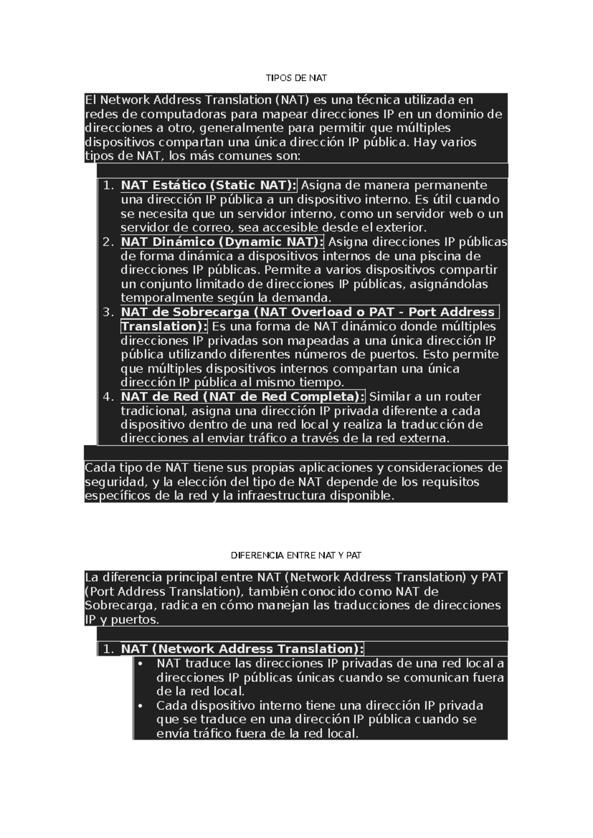 Tipos DE NAT - TIPOS DE NAT El Network Address Translation (NAT) es una ...