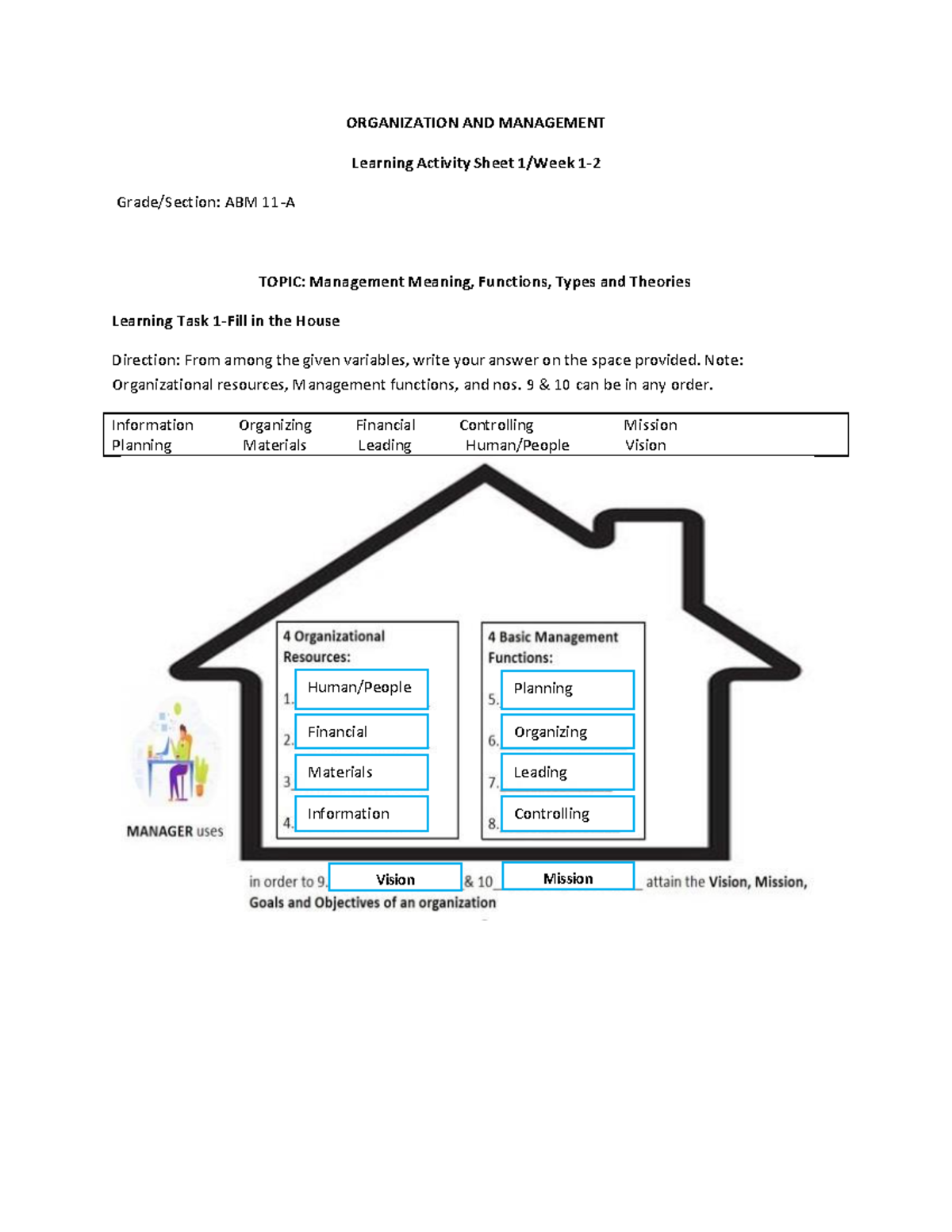 LAS1 Week1-2 Organizational&Management - ORGANIZATION AND MANAGEMENT ...